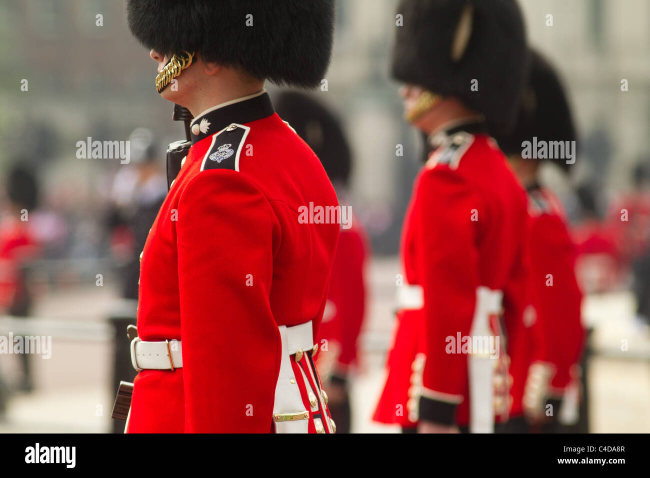 Coldstream Guards line the route for the royal wedding of Prince ...