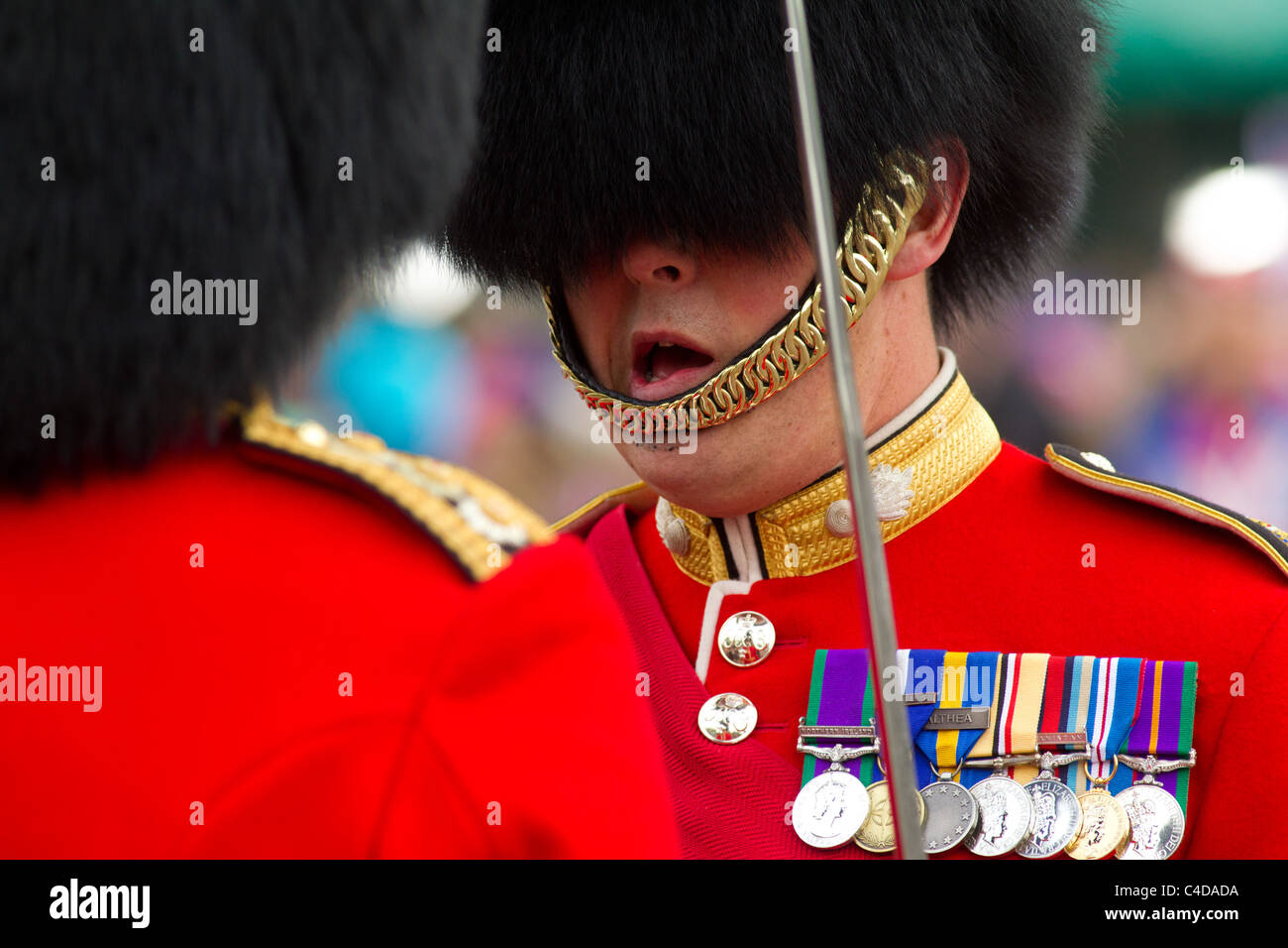 Coldstream Guards line the route for the royal wedding of Prince ...