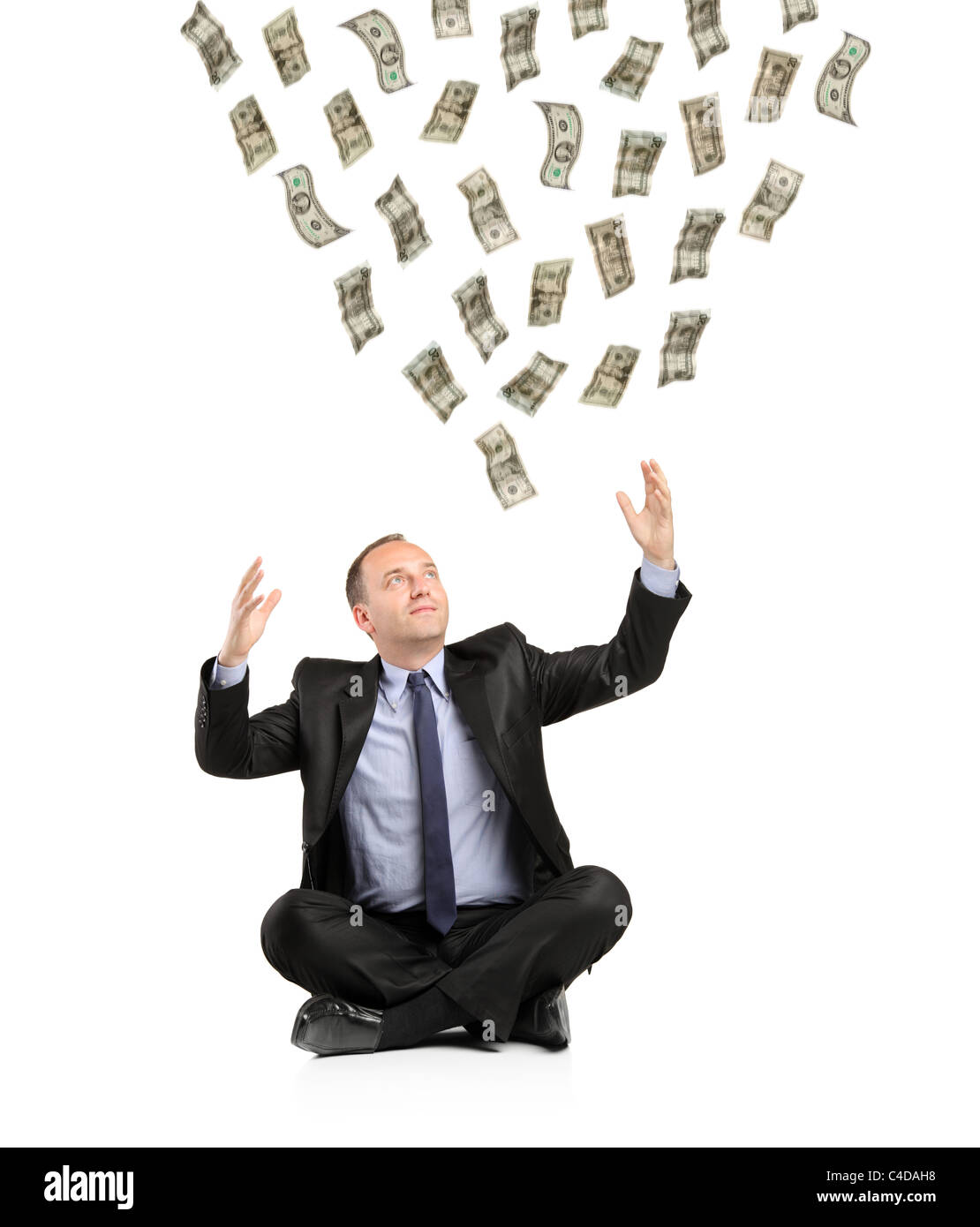 Happy man over money Cut Out Stock Images & Pictures - Alamy