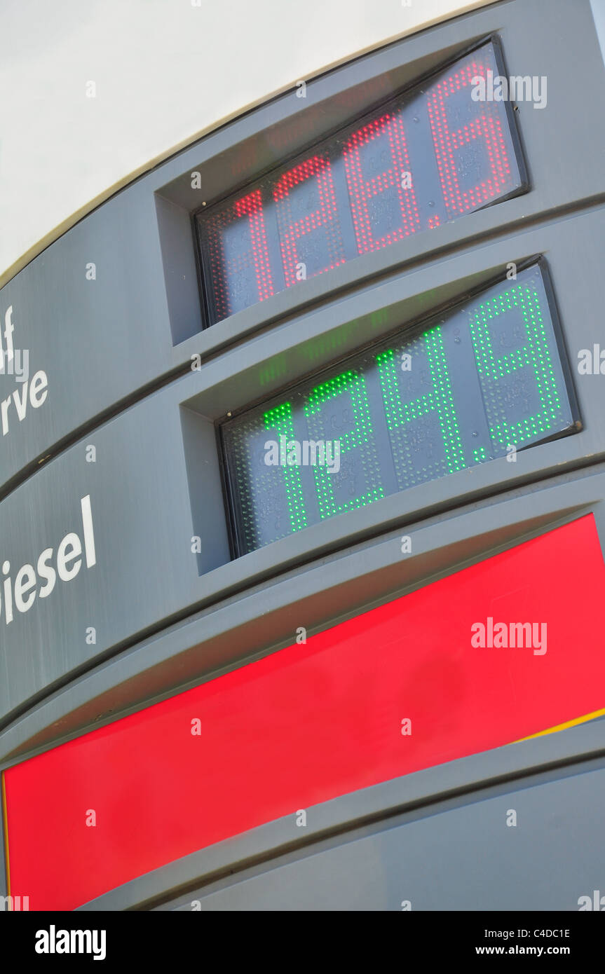 Sign indicating high gas prices and the expense of driving a vehicle in ...