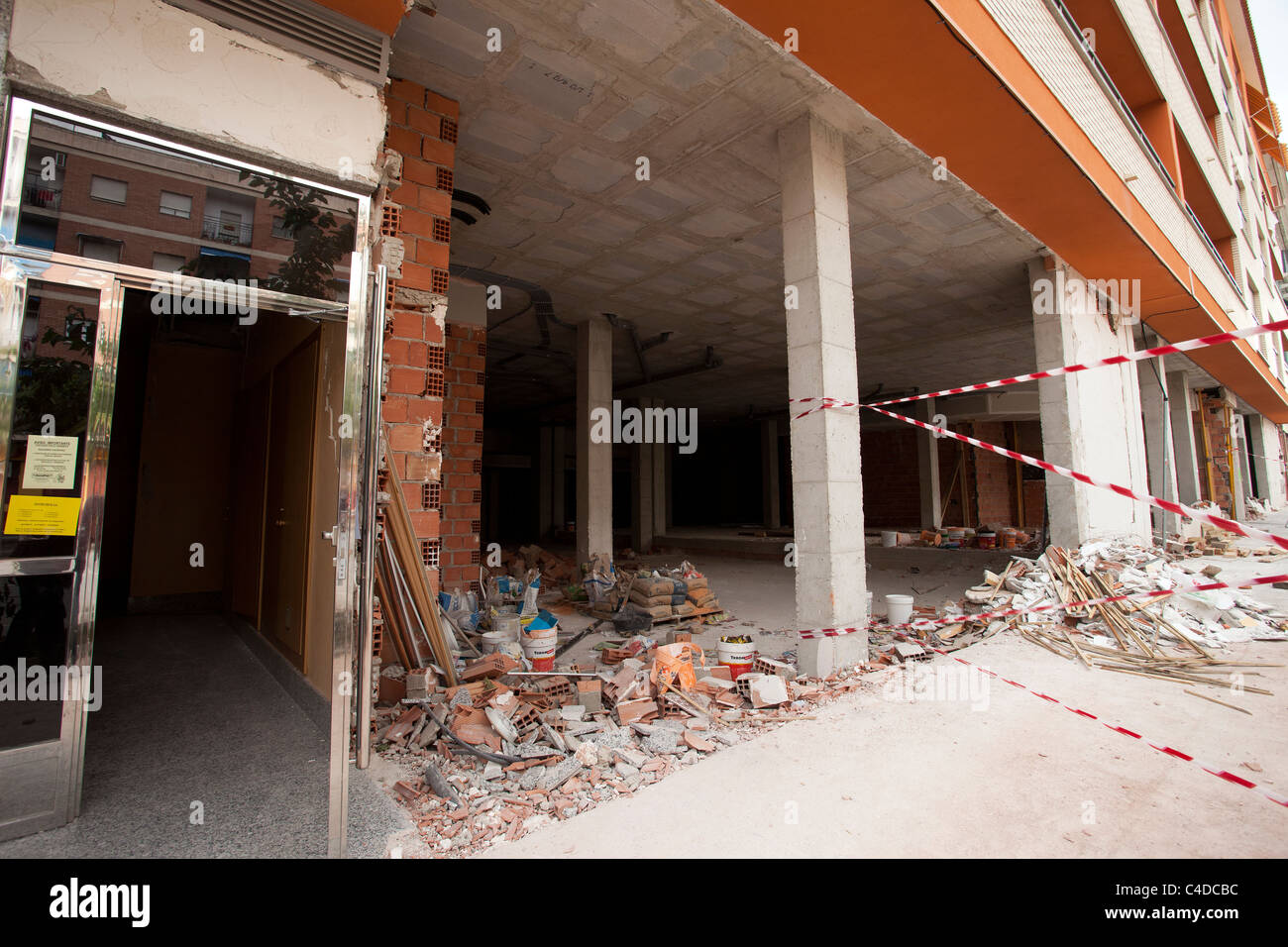 Lorca Spain earthquake building scene. Large destructive earthquake ...