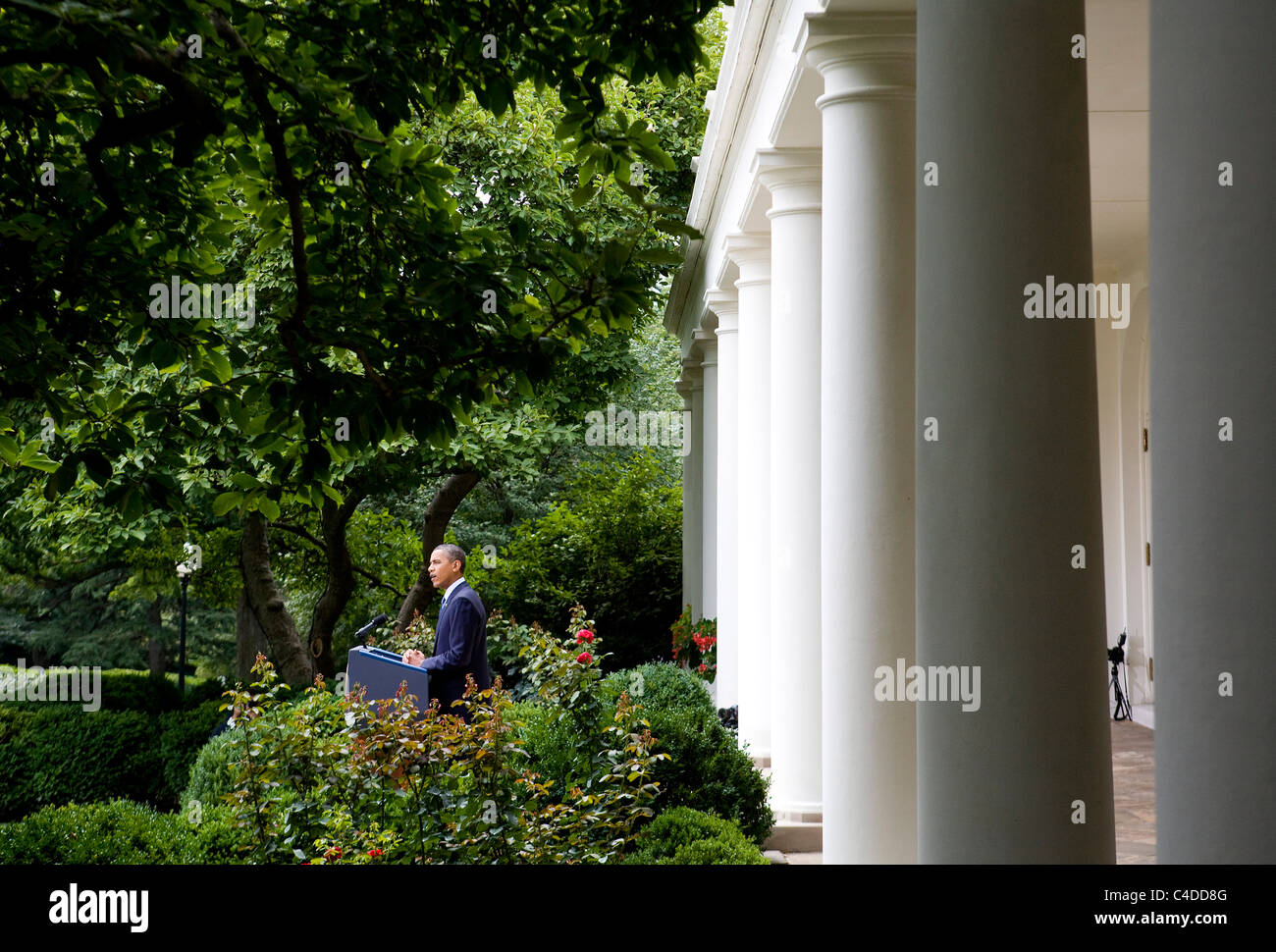 President Barack Obama speaking in the Rose Garden of the White House ...