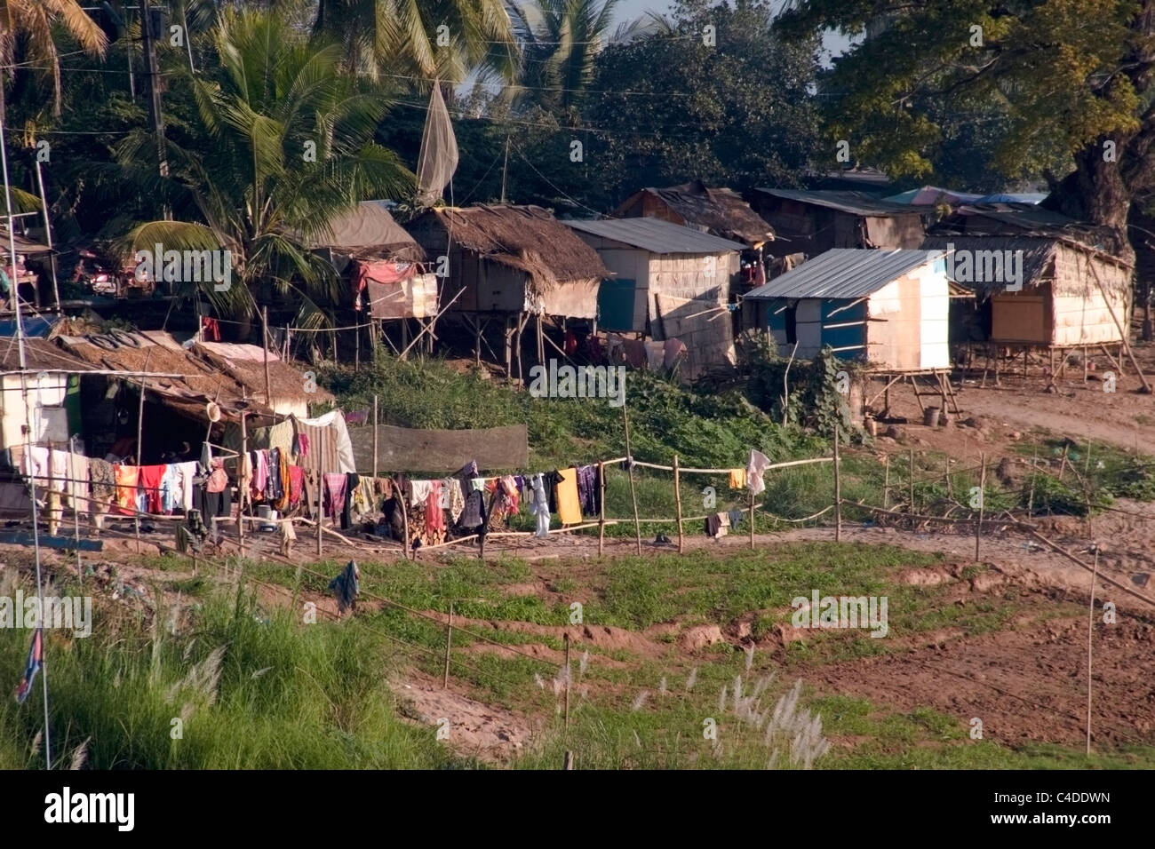 A scenic view of a community living in poverty, located above the shore ...