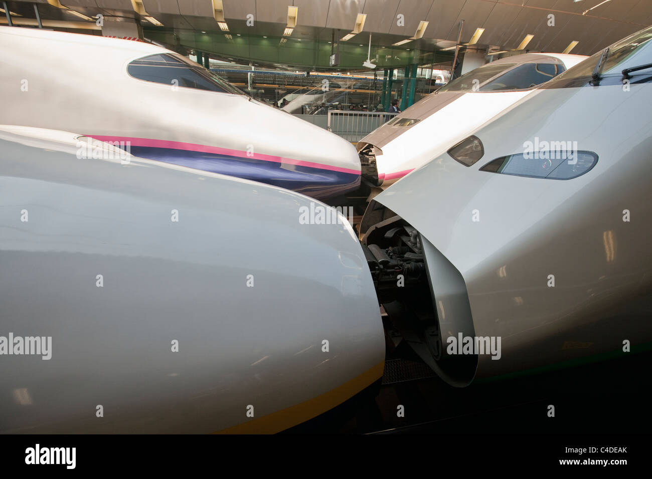Bullet train cars coupled together at Tokyo station, Japan, Far East ...