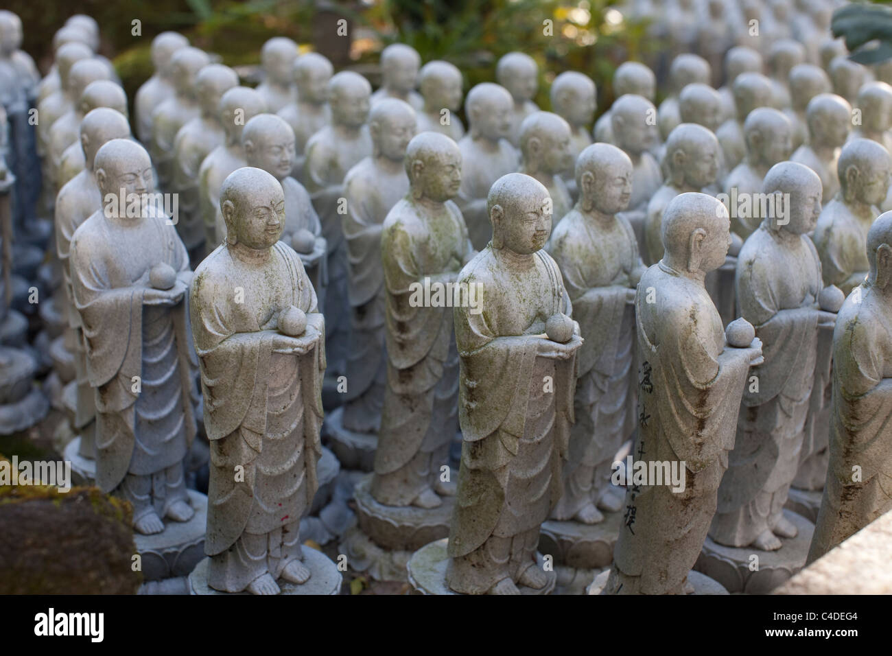 Rows of small Jizo statues at Hase-dera temple, Kamakura, Japan Stock ...