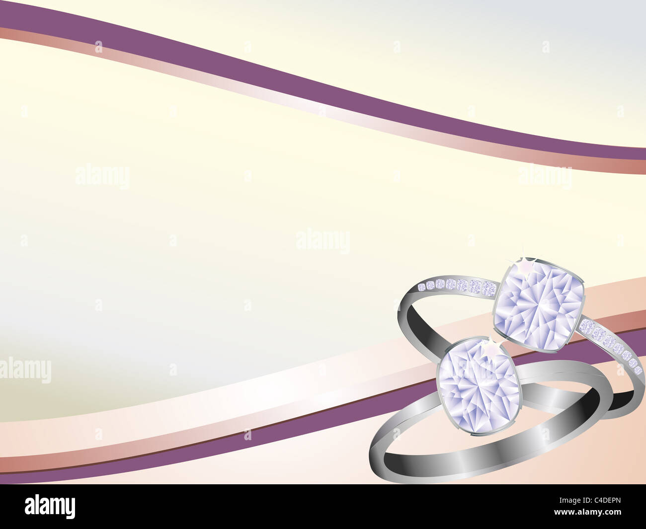 Diamond rings sparkling on pink swirl background Stock Photo - Alamy