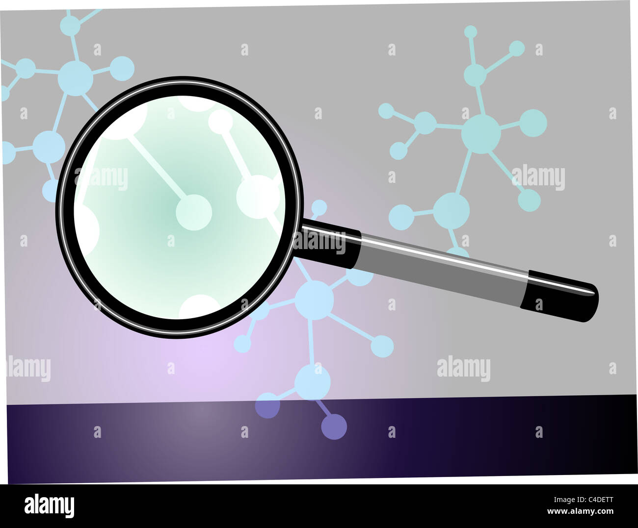Illustration of a magnifying glass in molecular background Stock Photo ...