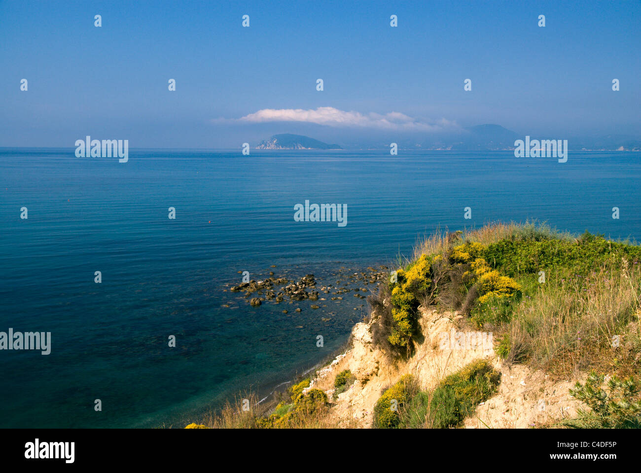 marathonisi island and laganas bay from cliffs kalamaki, zante ...