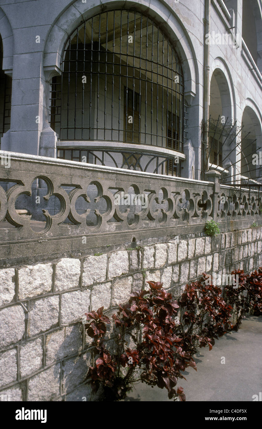 Old stone wall and arches with bougainvillea in Macau, the SAR of China ...
