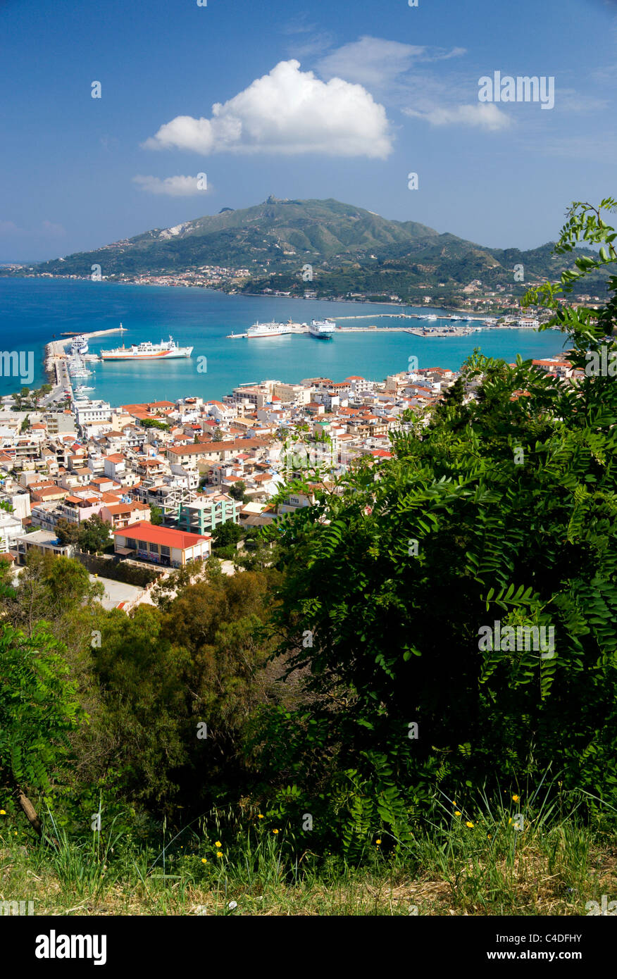 view of zakynthos town and harbour from bohali, zakynthos/zante, greece ...