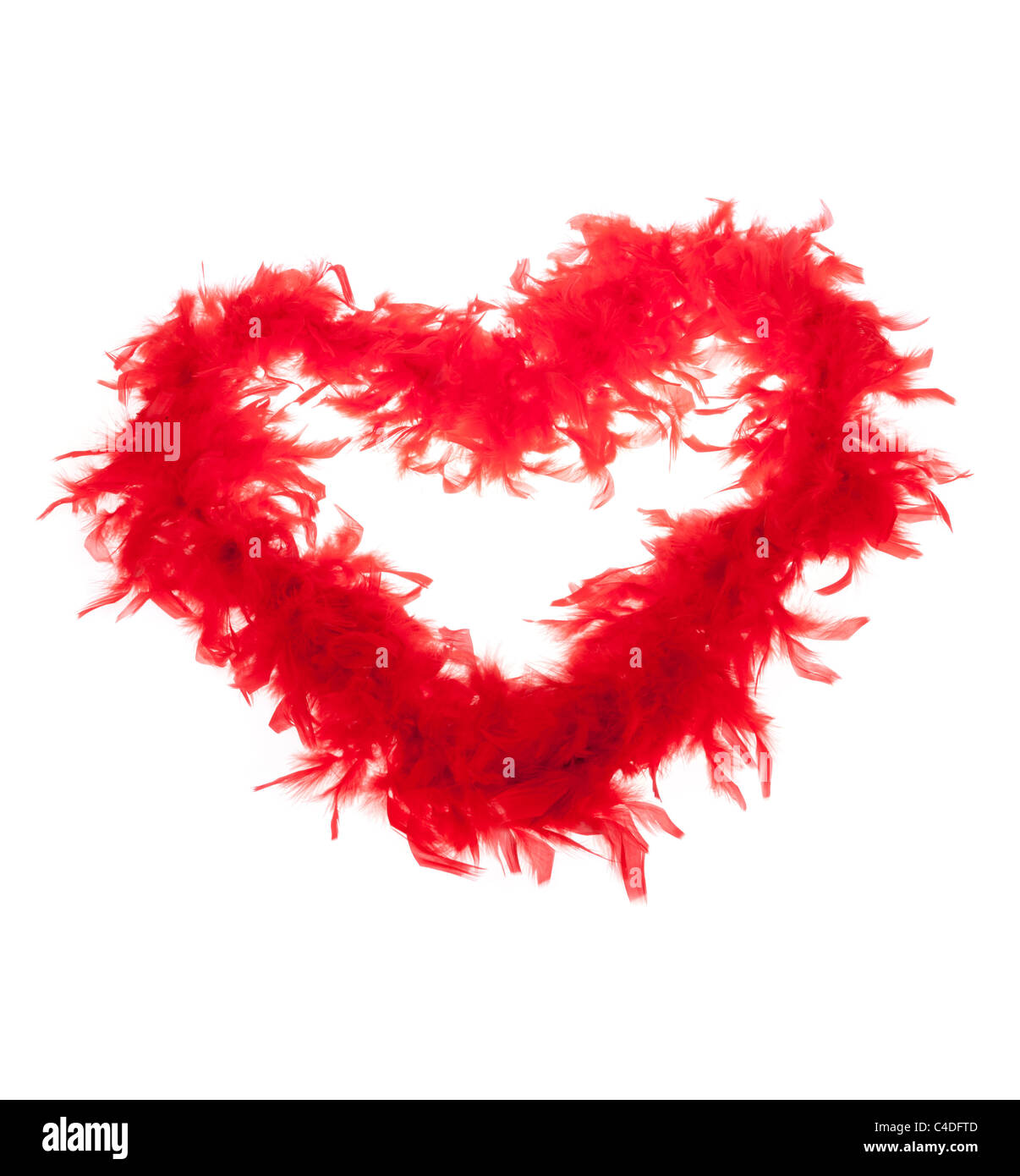 red feathers-boa, heart shape, photo on the white background Stock ...