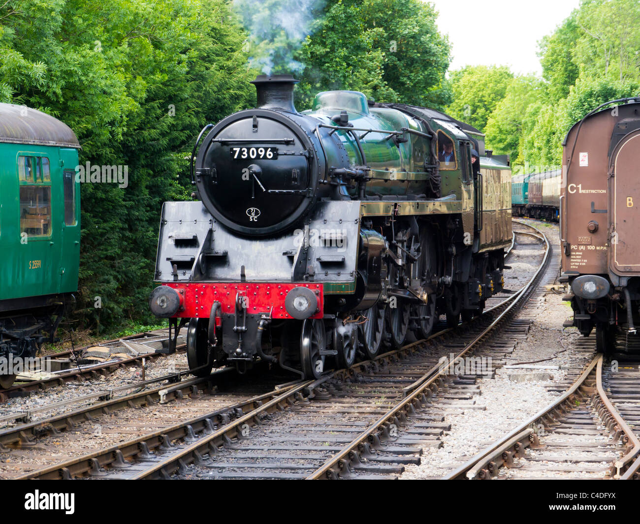 Steam engine 73096 on the Mid Hants Railway (the Watercress Line) at ...