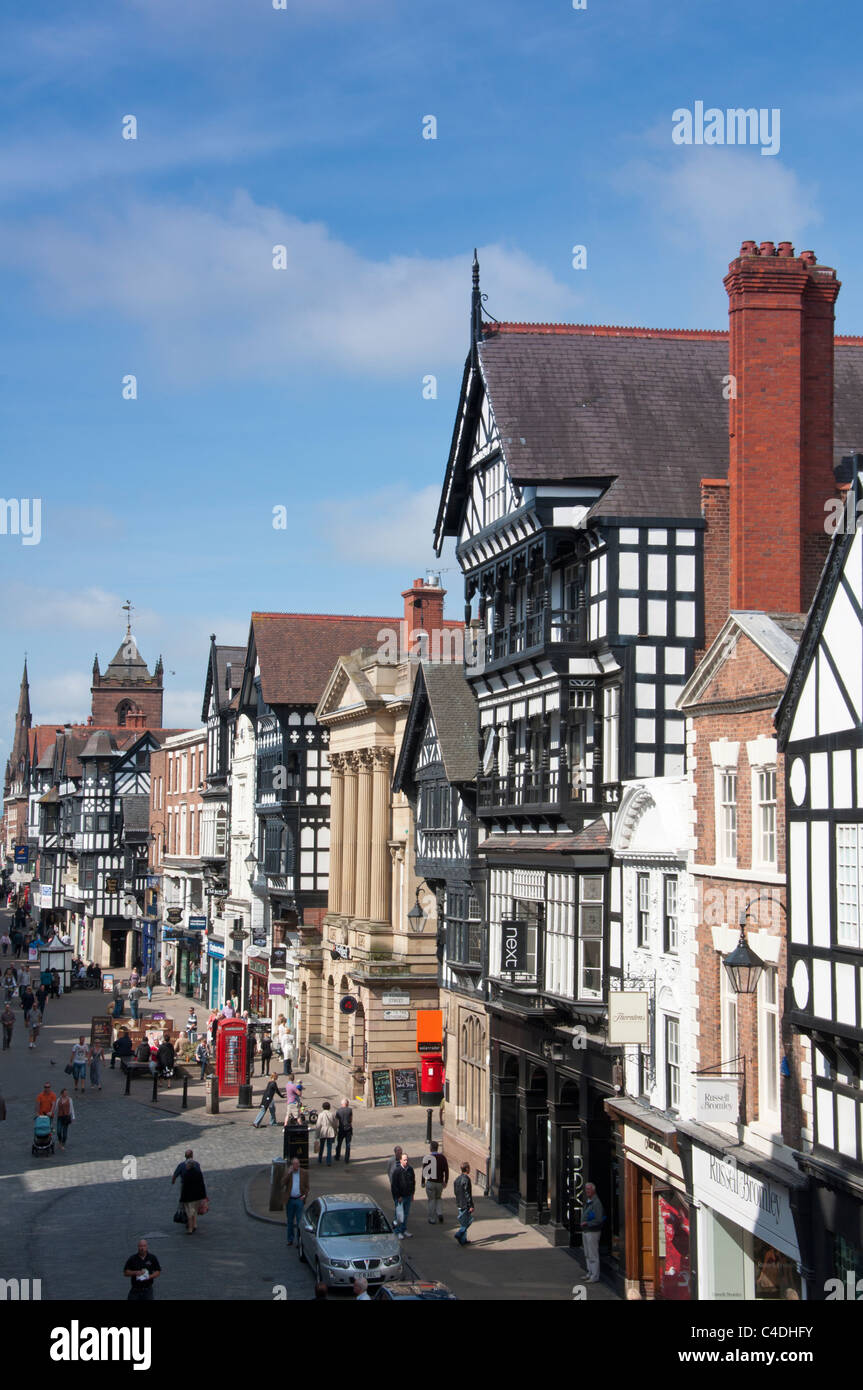 Chester City centre looking down Eastgate street. Cheshire. UK Stock ...