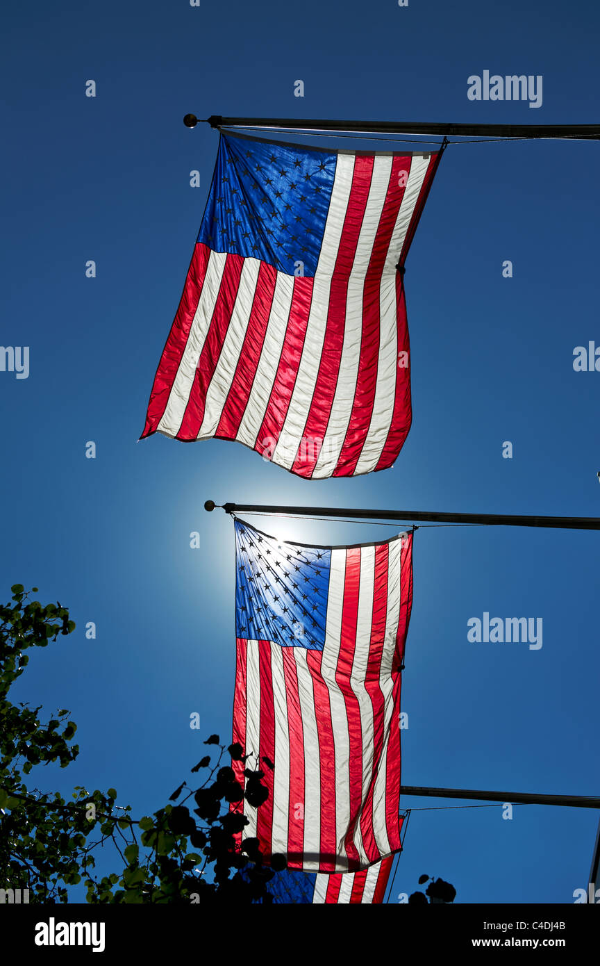 American Flags along the street in New York City, Manhattan, USA Stock ...