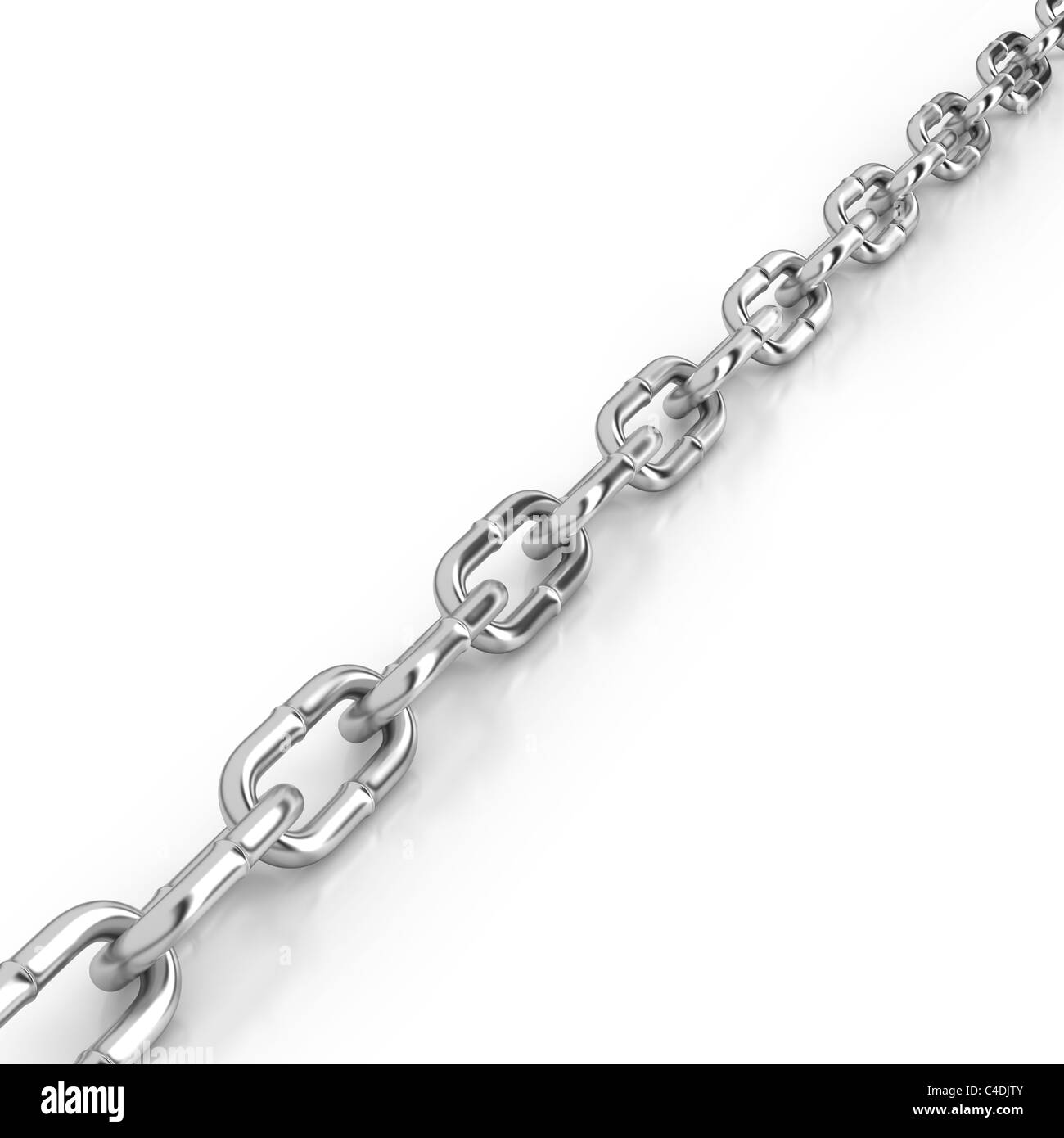 Diagonal length of stainless steel chain on a white background Stock ...
