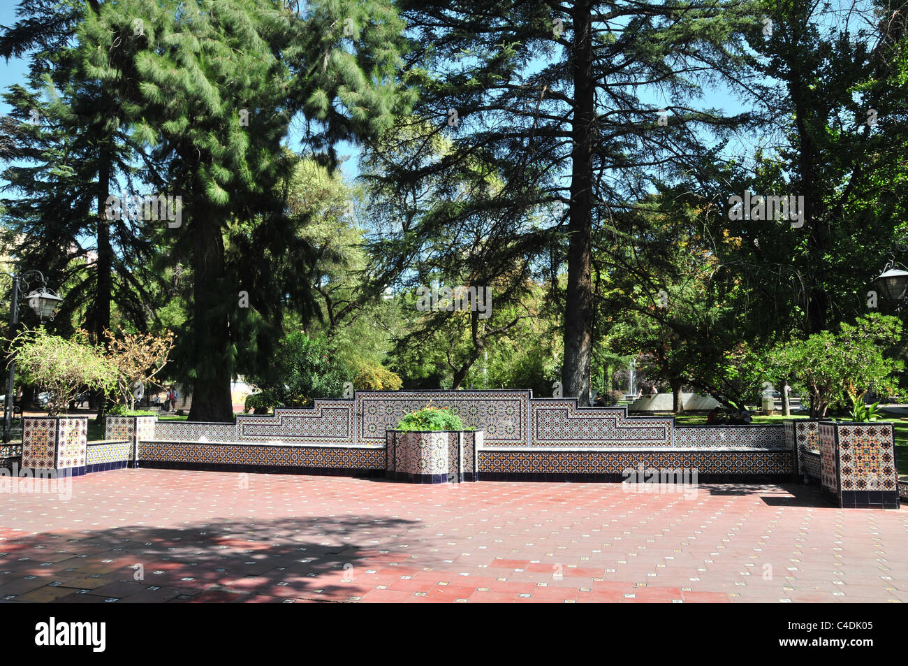 Pathway 1 wide expanse red mosaic tiles foreground view hi-res stock ...