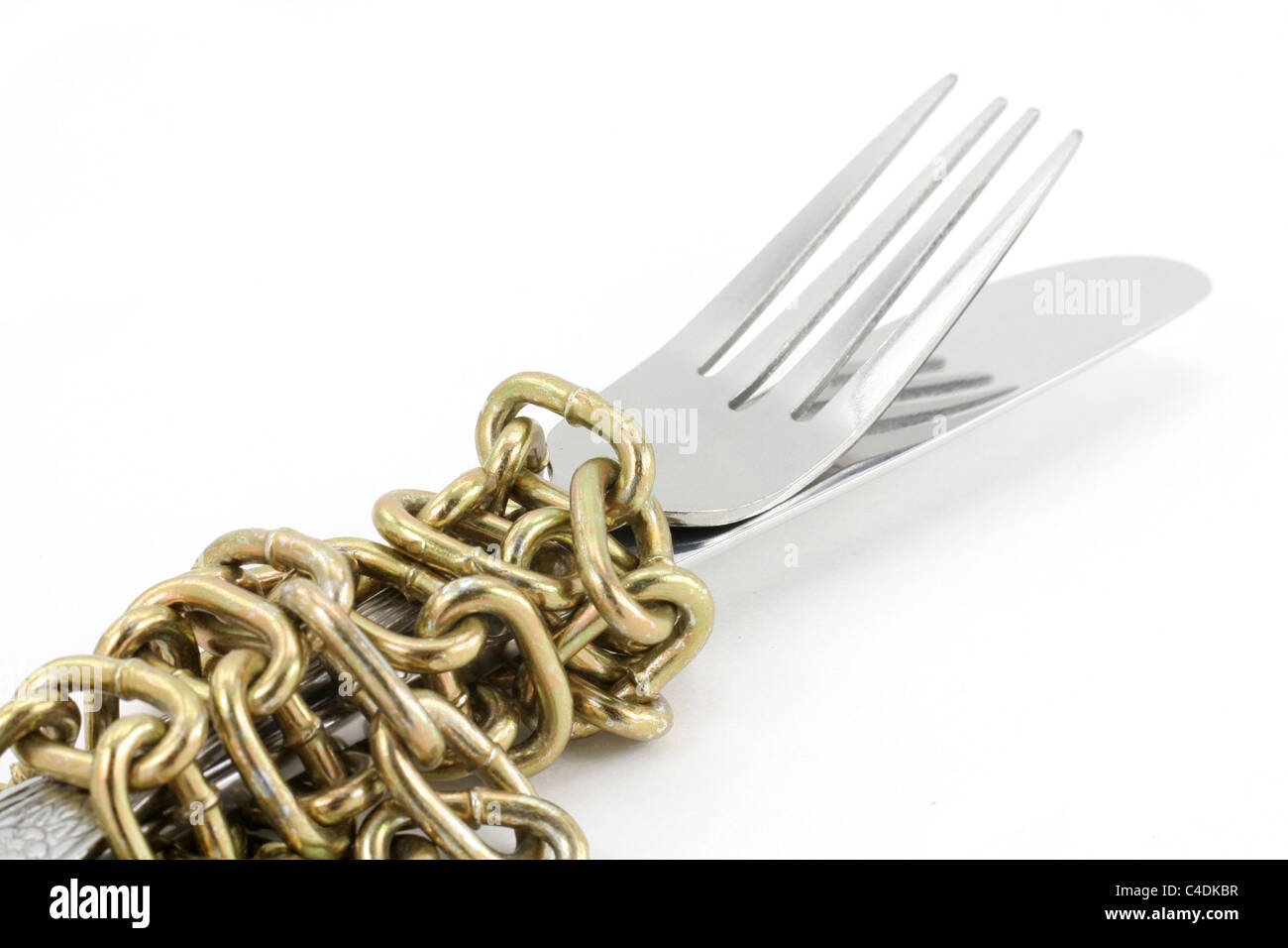 chain and fork with white background, concept of diet Stock Photo - Alamy