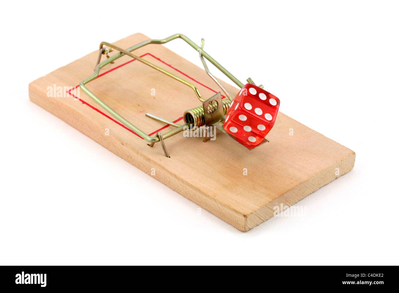 red dice and Mousetrap, gambling trap, with white background Stock ...