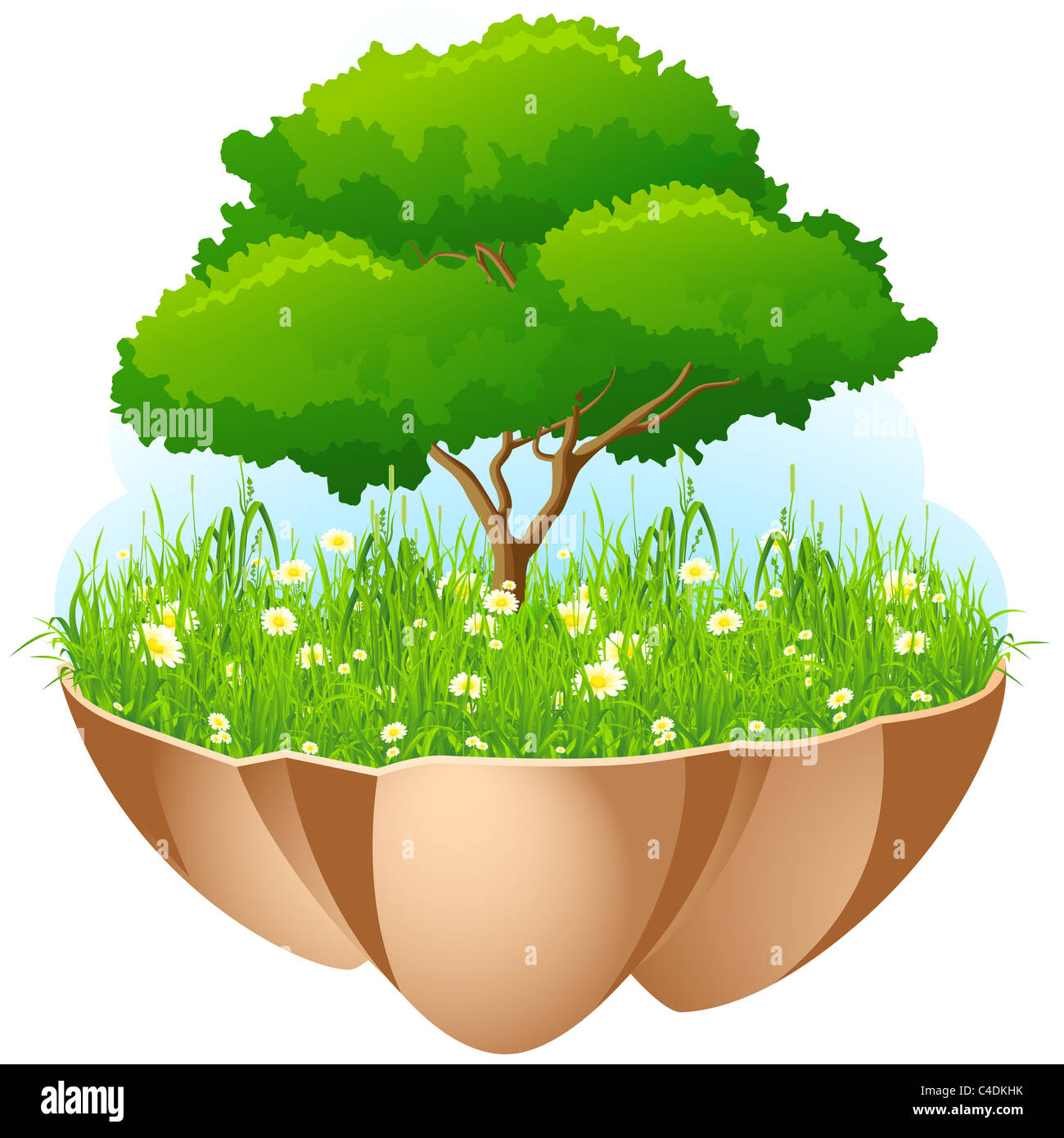 Green Tree Island with grass and flowers isolated on white Stock Photo ...