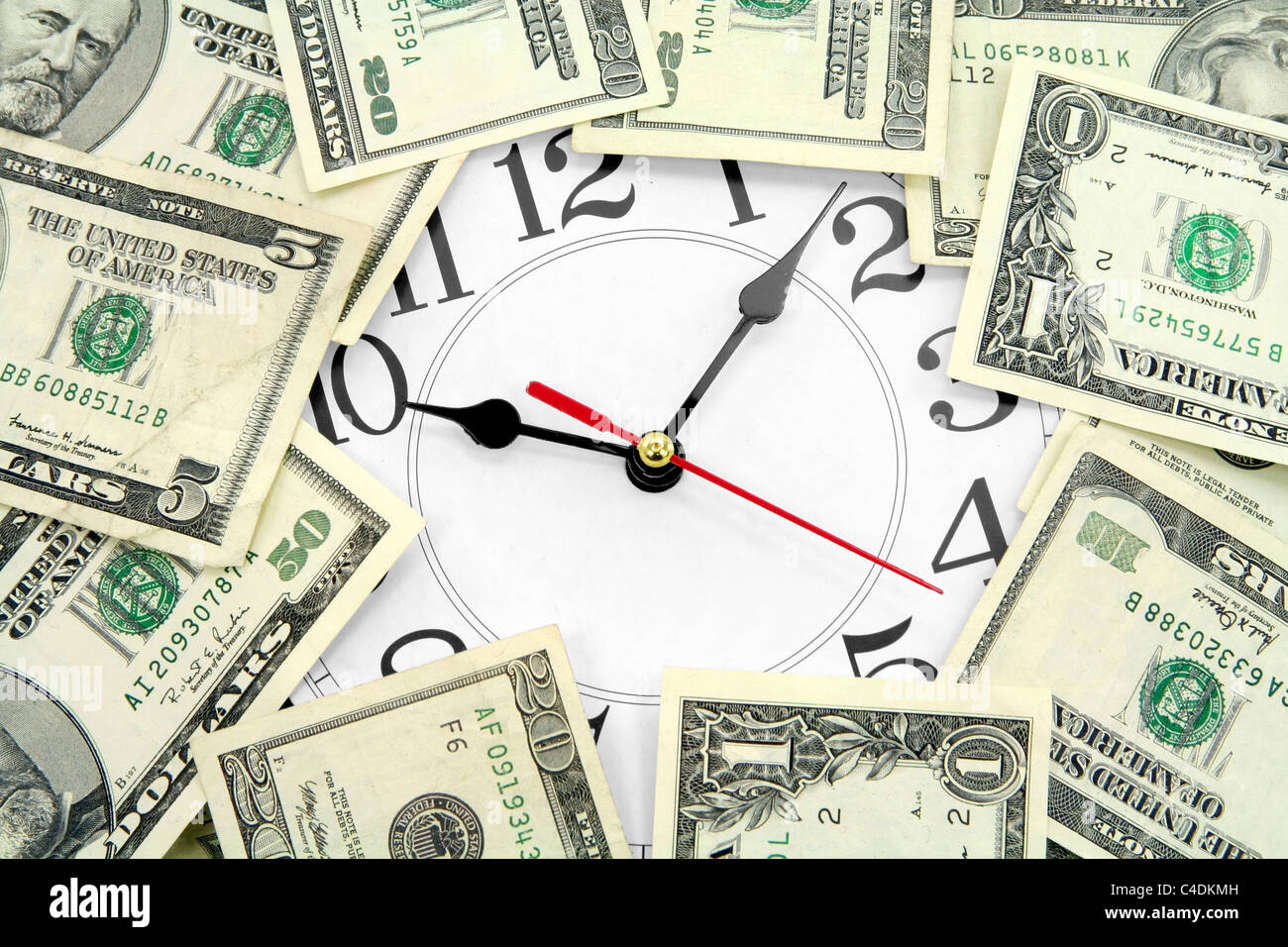wall clock and dollars, concept of time is money Stock Photo - Alamy