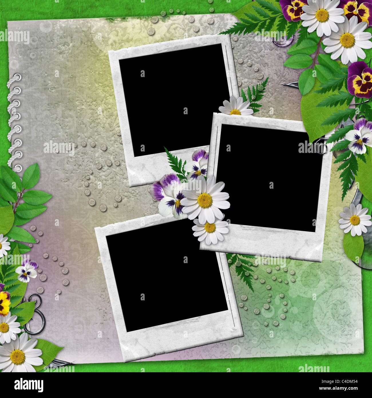 Frame for three photos with colorful flowers and leaves Stock Photo - Alamy