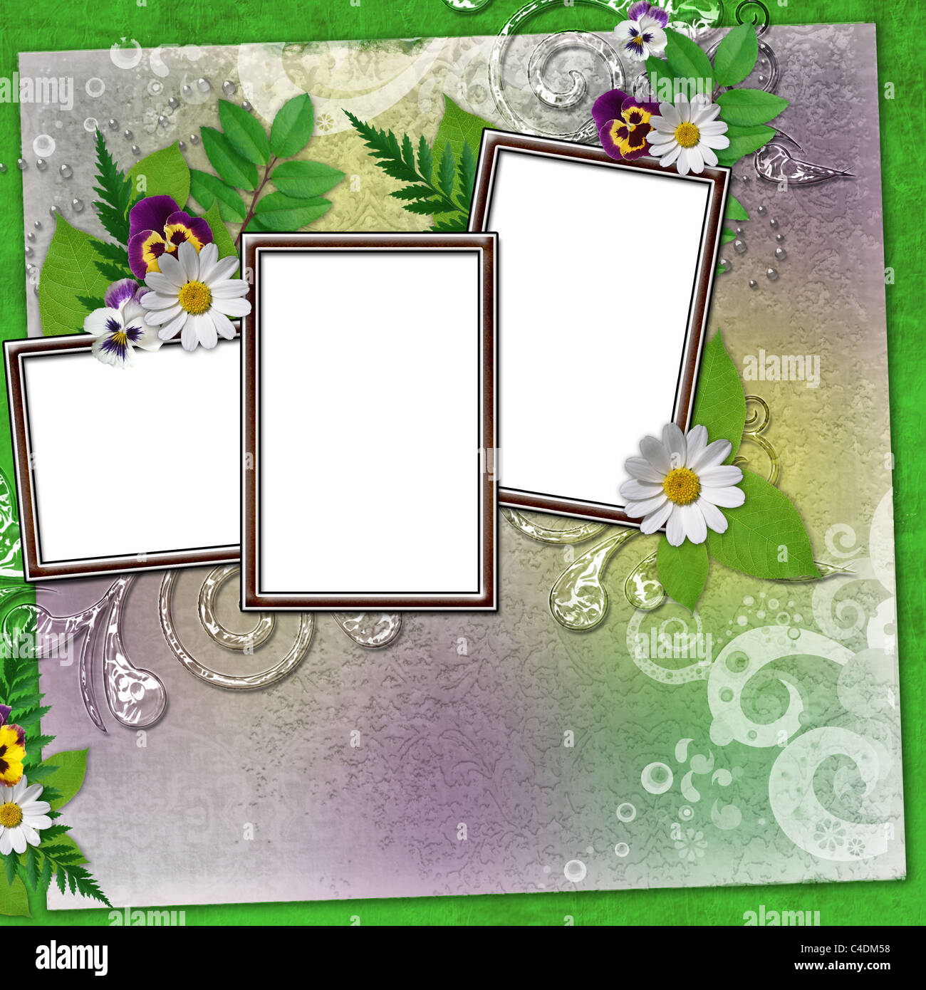 Frame for three photos with colorful flowers and leaves Stock Photo - Alamy
