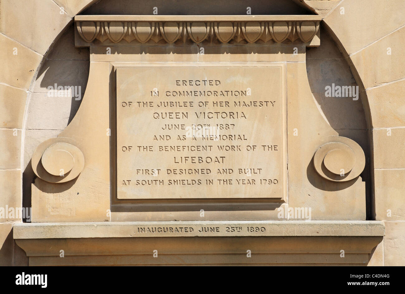 An engraved stone plaque on the Queen Victoria Jubilee Lifeboat ...