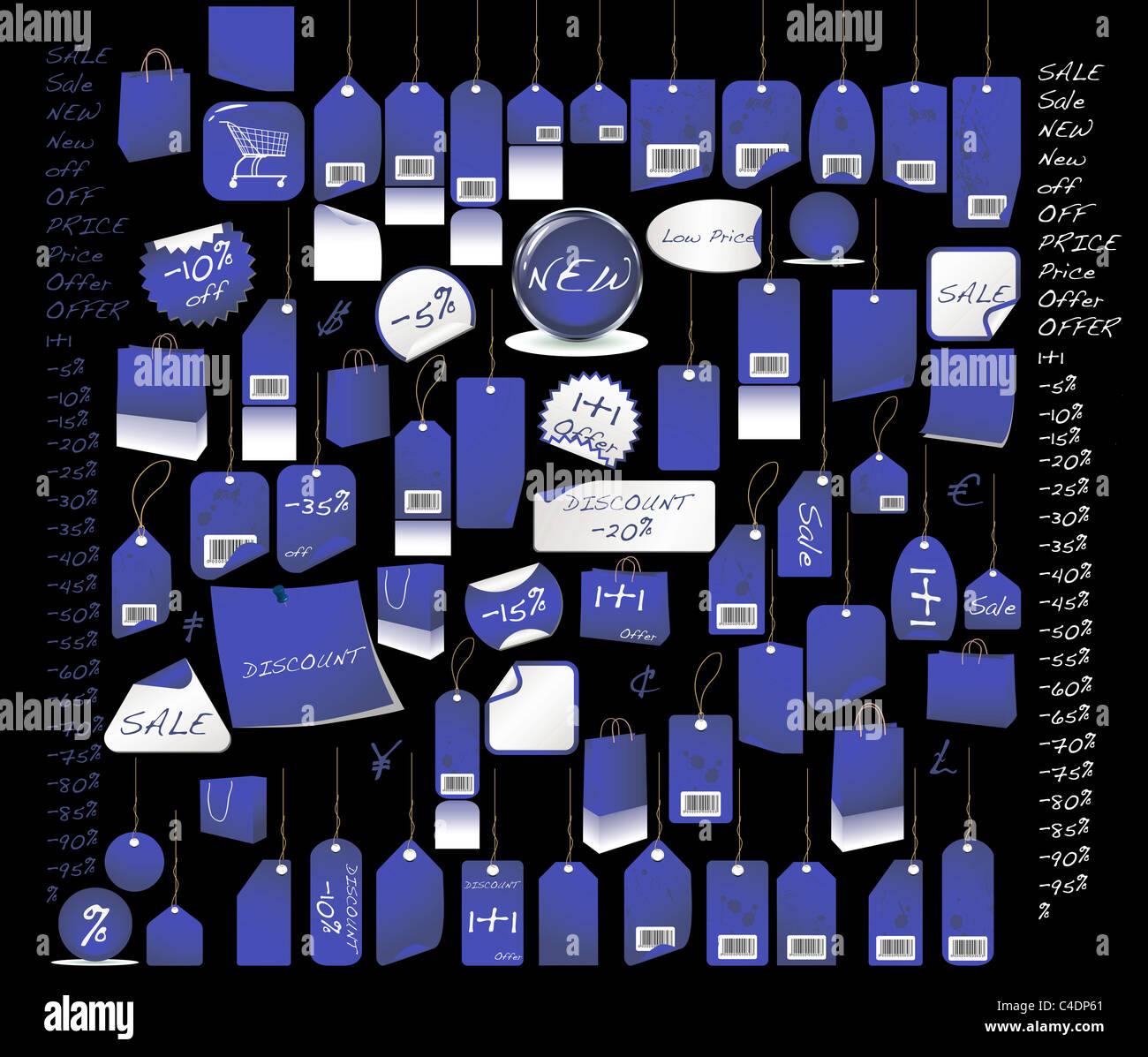 Sale tags blue colour with all the percentages and discount signs Stock ...