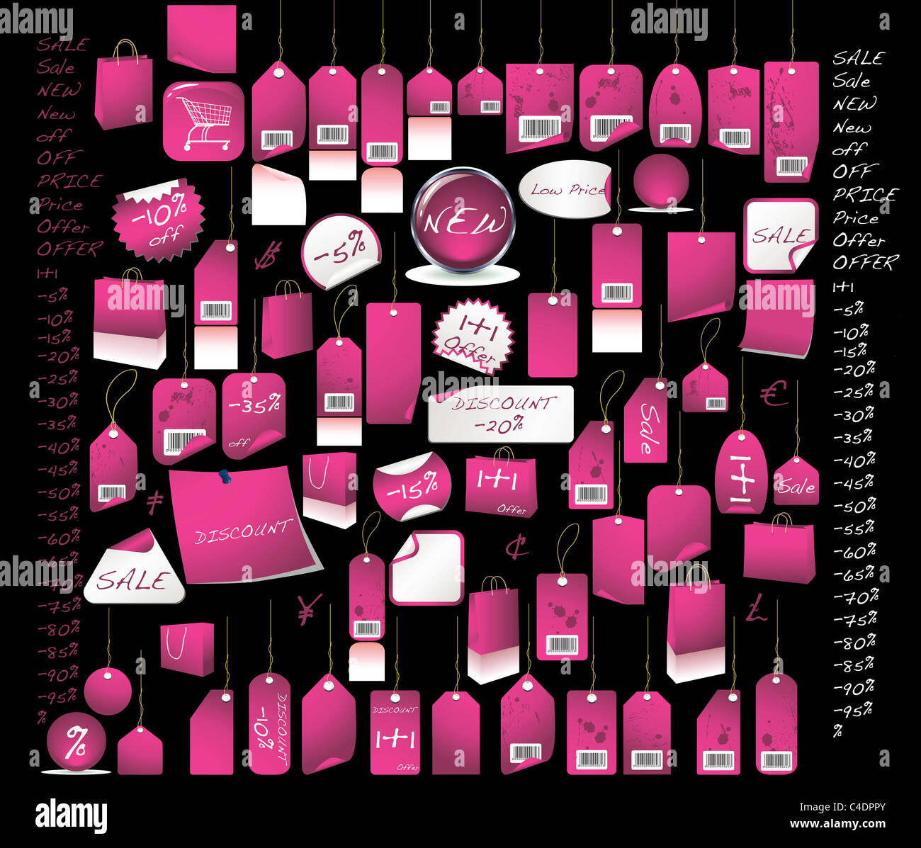 Sale tags pink colour with all the percentages and discount signs Stock ...
