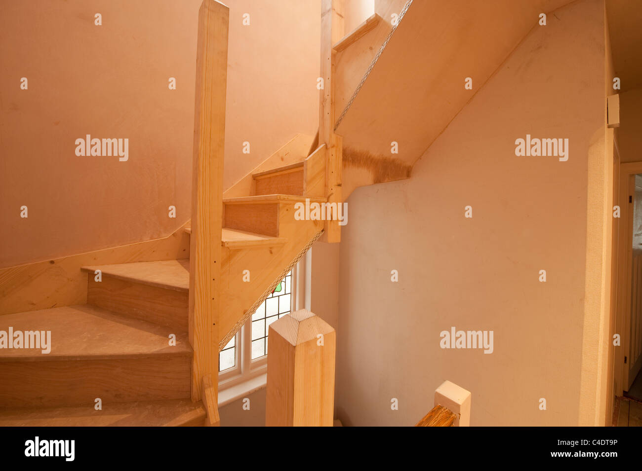 Newly installed staircase leading to attic conversion in a domestic ...