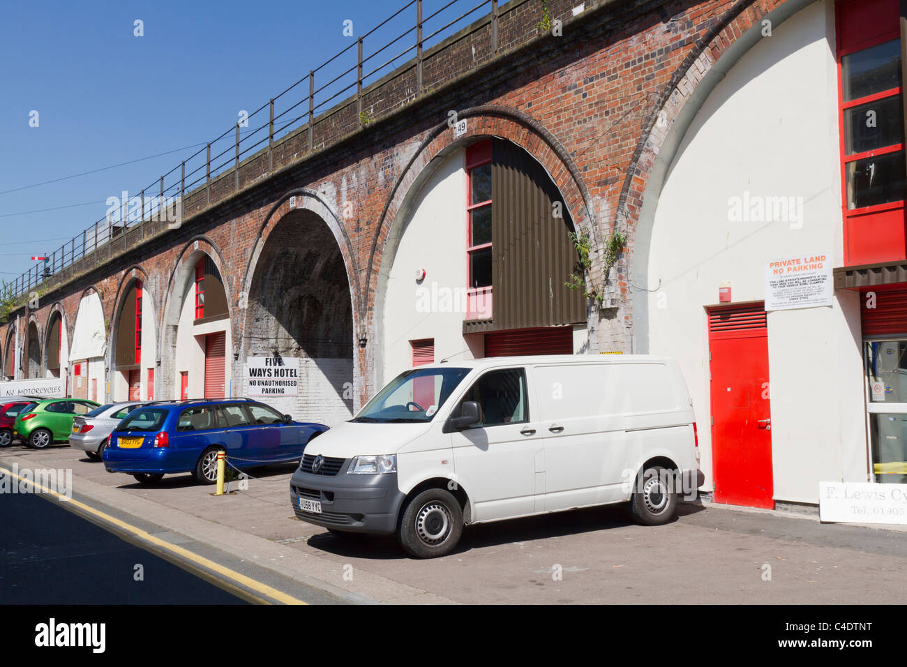 Small businesses located under railway arches in Worcester Stock Photo ...