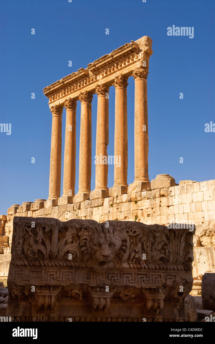 The 6 remaining standing columns of the Temple of Jupiter and cornice ...
