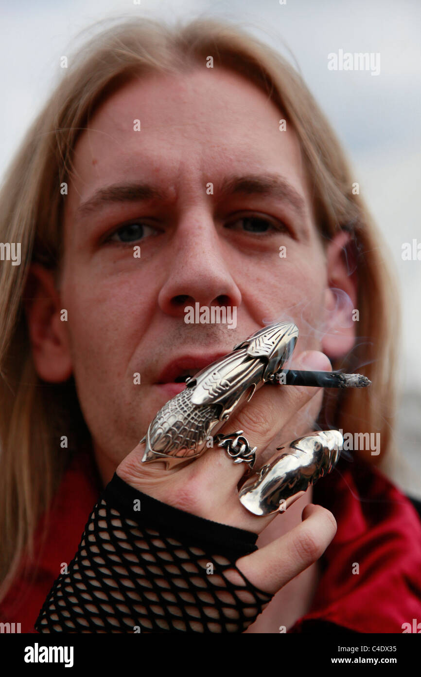 Gothic enthusiast wearing metal finger claws at the annual Wave Gothic ...