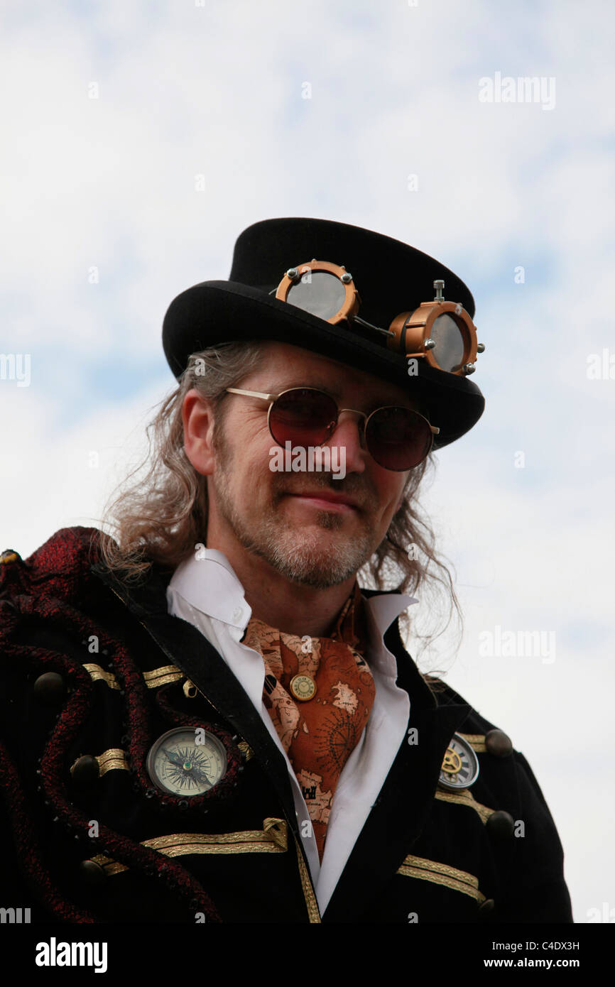 Gothic enthusiast wearing funky costume at the annual Wave Gothic ...