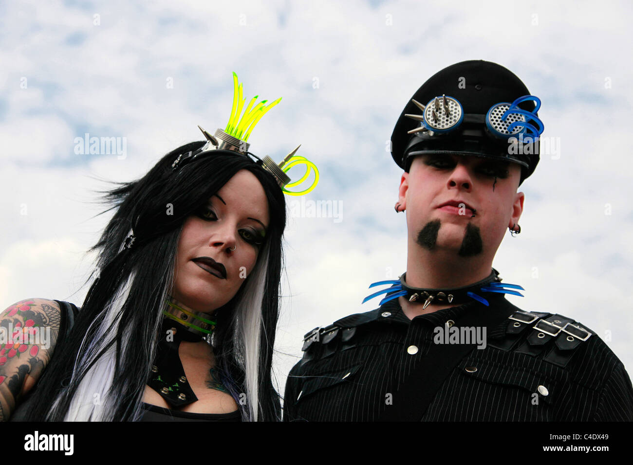 Gothic enthusiasts wearing funky costume at the annual Wave Gothic ...