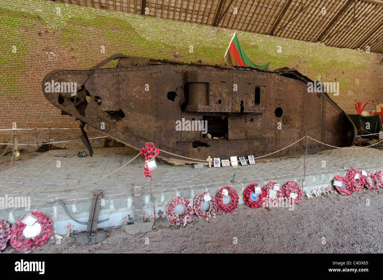 Destroyed First World War British tank on display in France Stock Photo ...