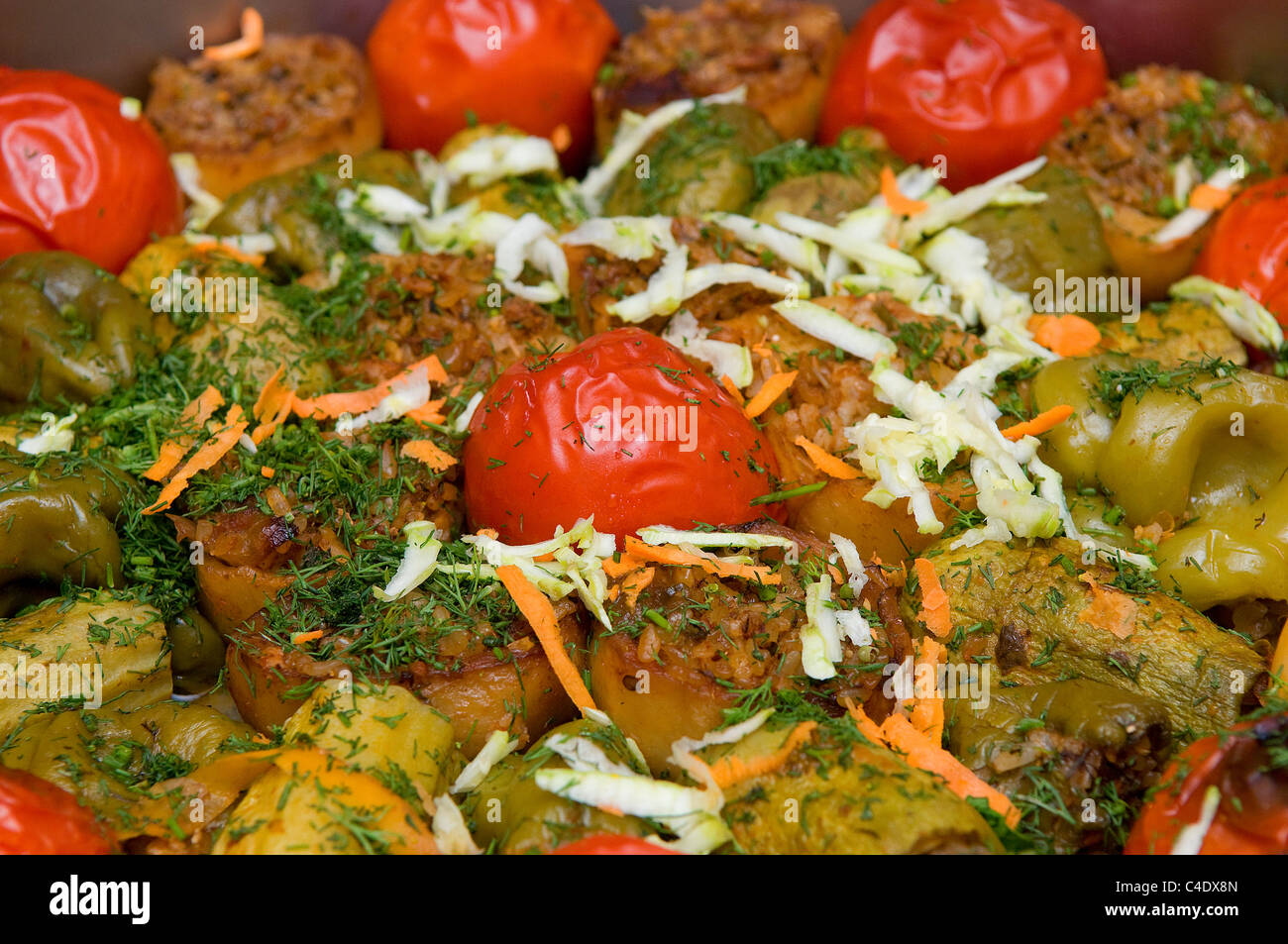 Traditional Mahshi Stuffed Bell Peppers with rice and meanced meat and ...