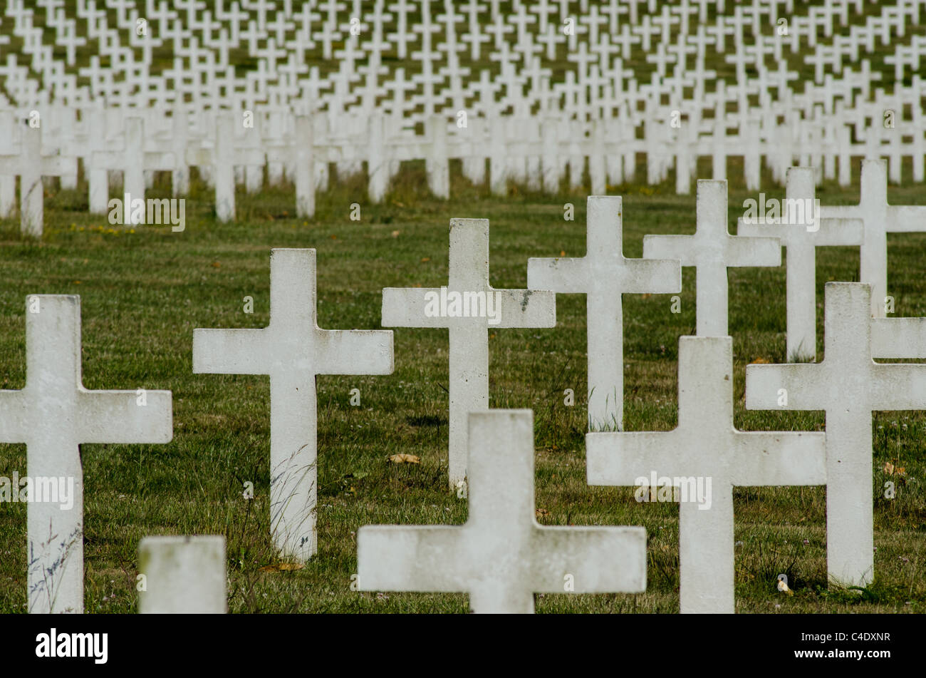 Mass of crosses in French First World War cemetery at La Targette Stock ...