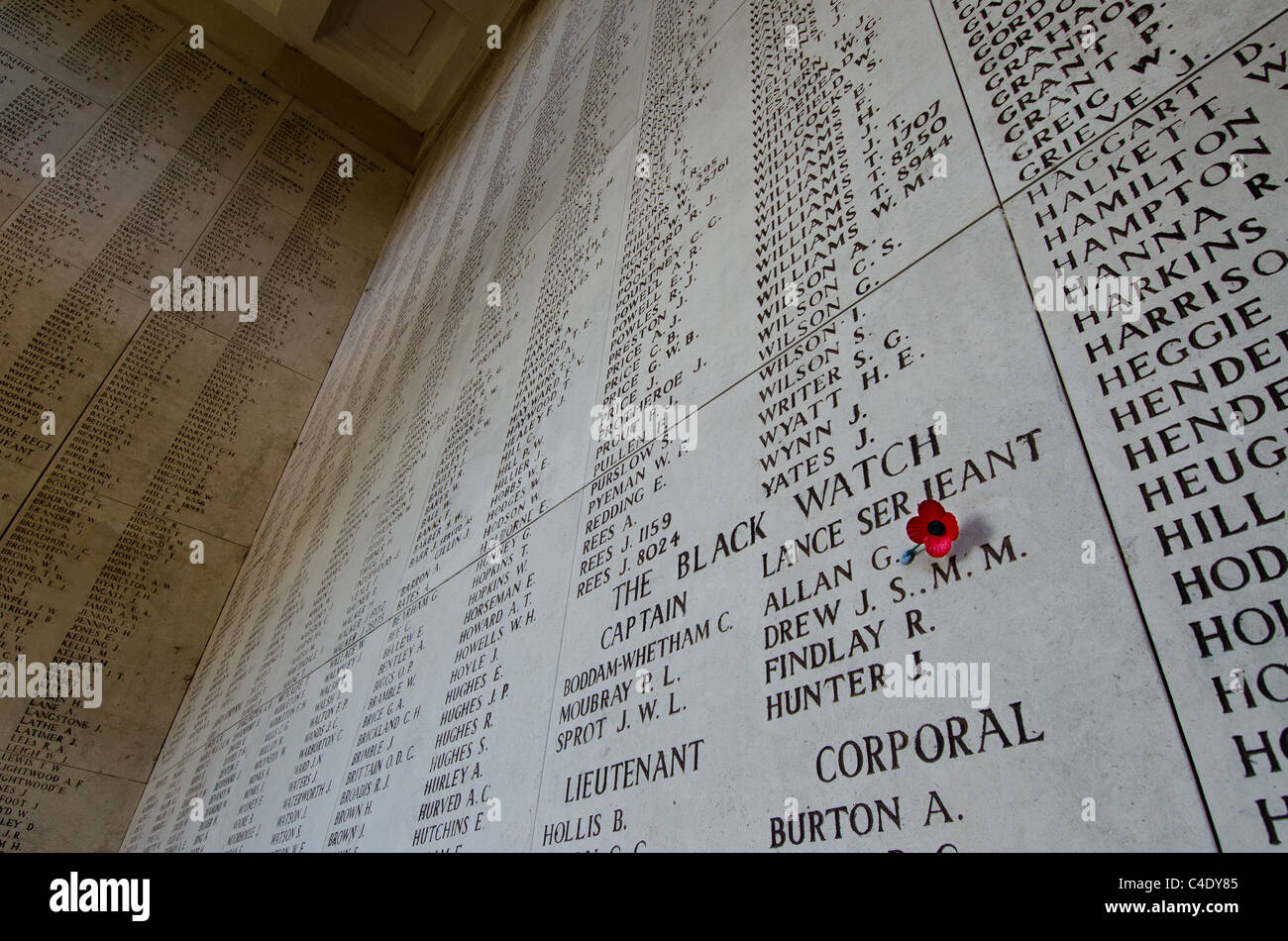Names of missing British and Commonwealth soldiers inscribed on the ...