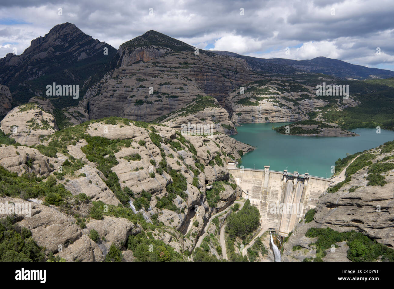 aerial view of a concrete dam for hydroelectric energy production Stock ...