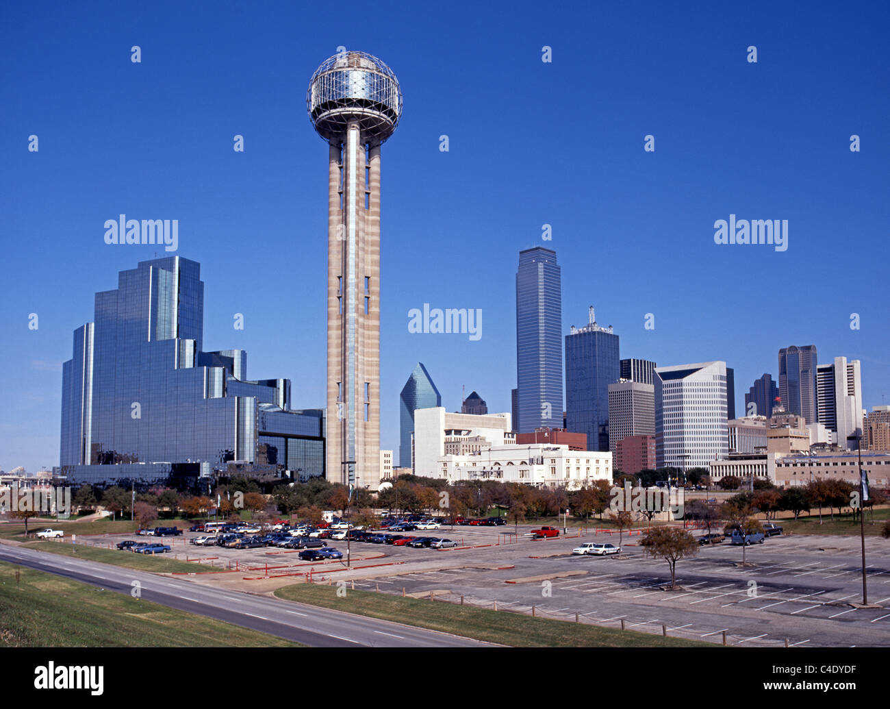 City skyscrapers Re-union tower in the foreground, Dallas, Texas, USA ...