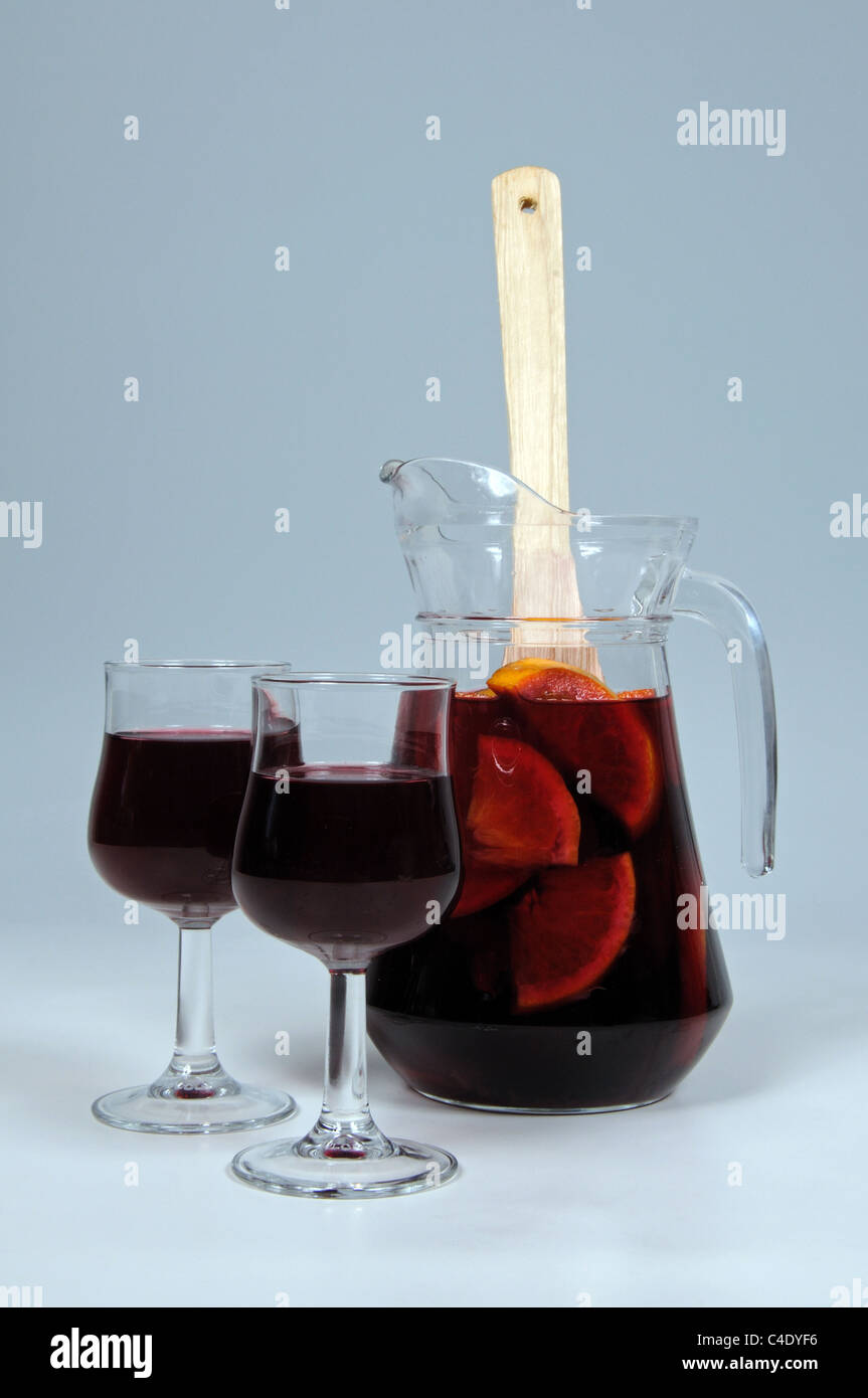 Jug and glasses of Spanish Sangria, Urb. Calypso, Costa del Sol, Malaga ...