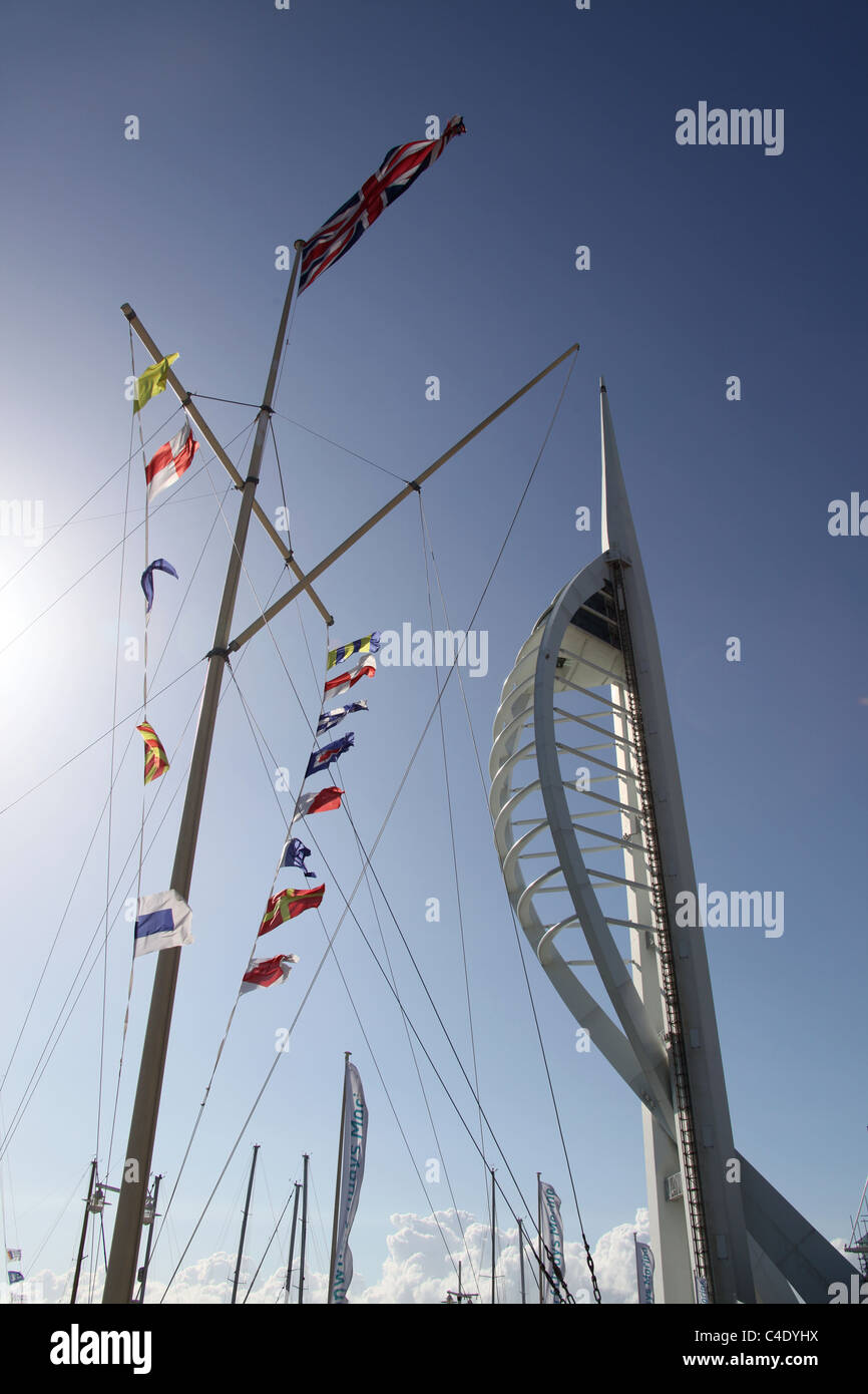 City of Portsmouth, England. Flag mast at Portsmouth’s Gunwharf Quays ...