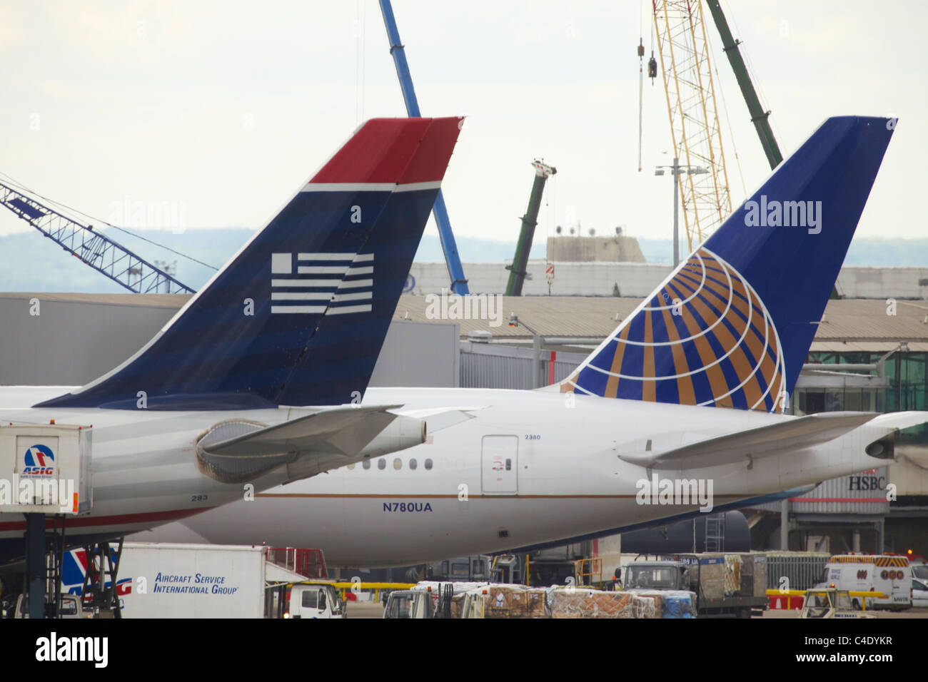 Aeroplane tails at London Heathrow Airport Stock Photo - Alamy