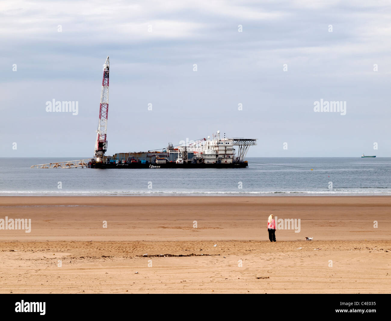 Inshore pipelay vessel Tog Mor prepares to lay the shallow water ...