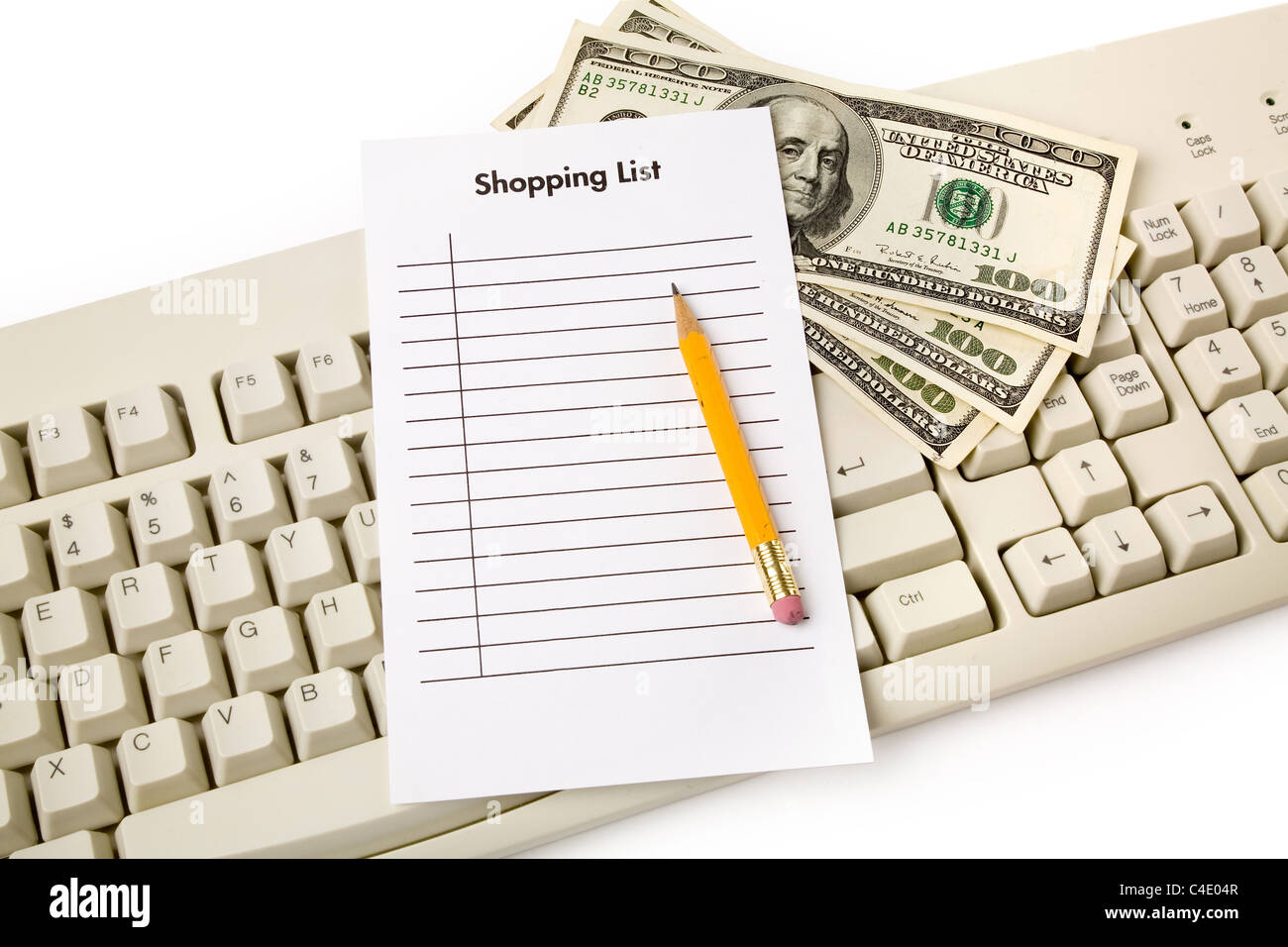 computer keyboard and shopping list, online shopping Stock Photo - Alamy