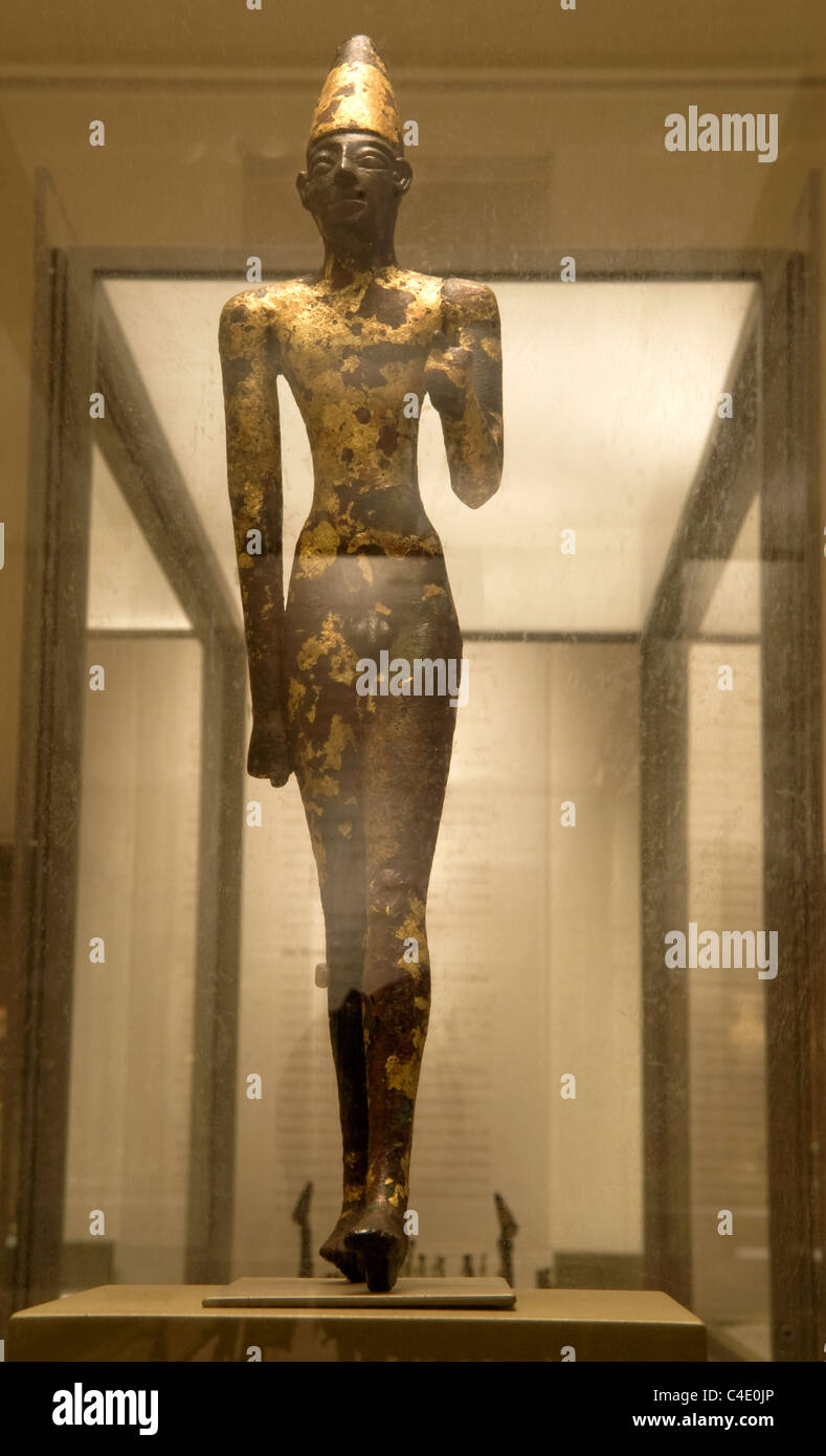 National Museum, Beirut, Lebanon. Phoenician figurines with gold leaf ...