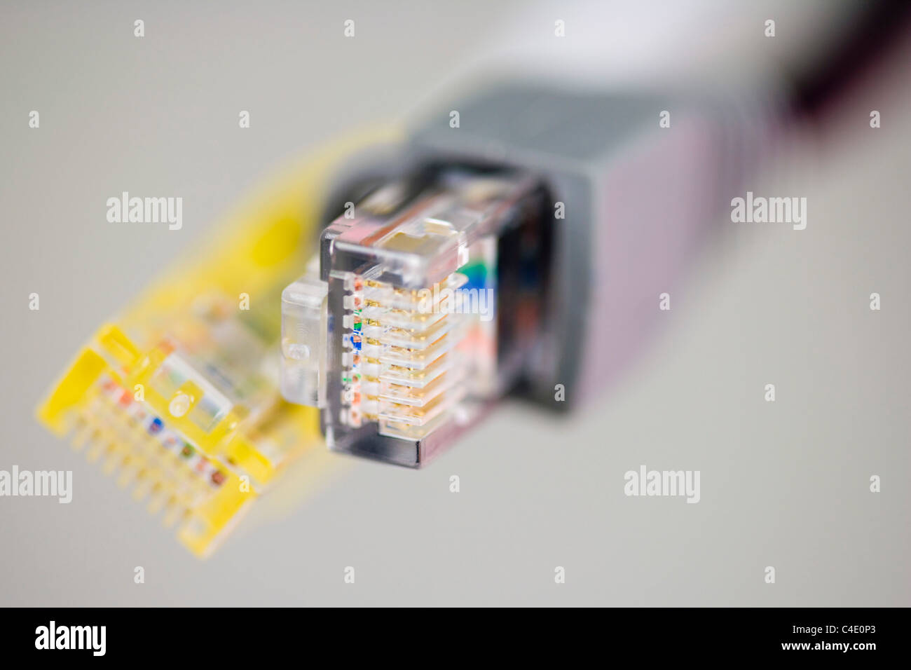 Two RJ-45 Ethernet connectors on white background Stock Photo - Alamy