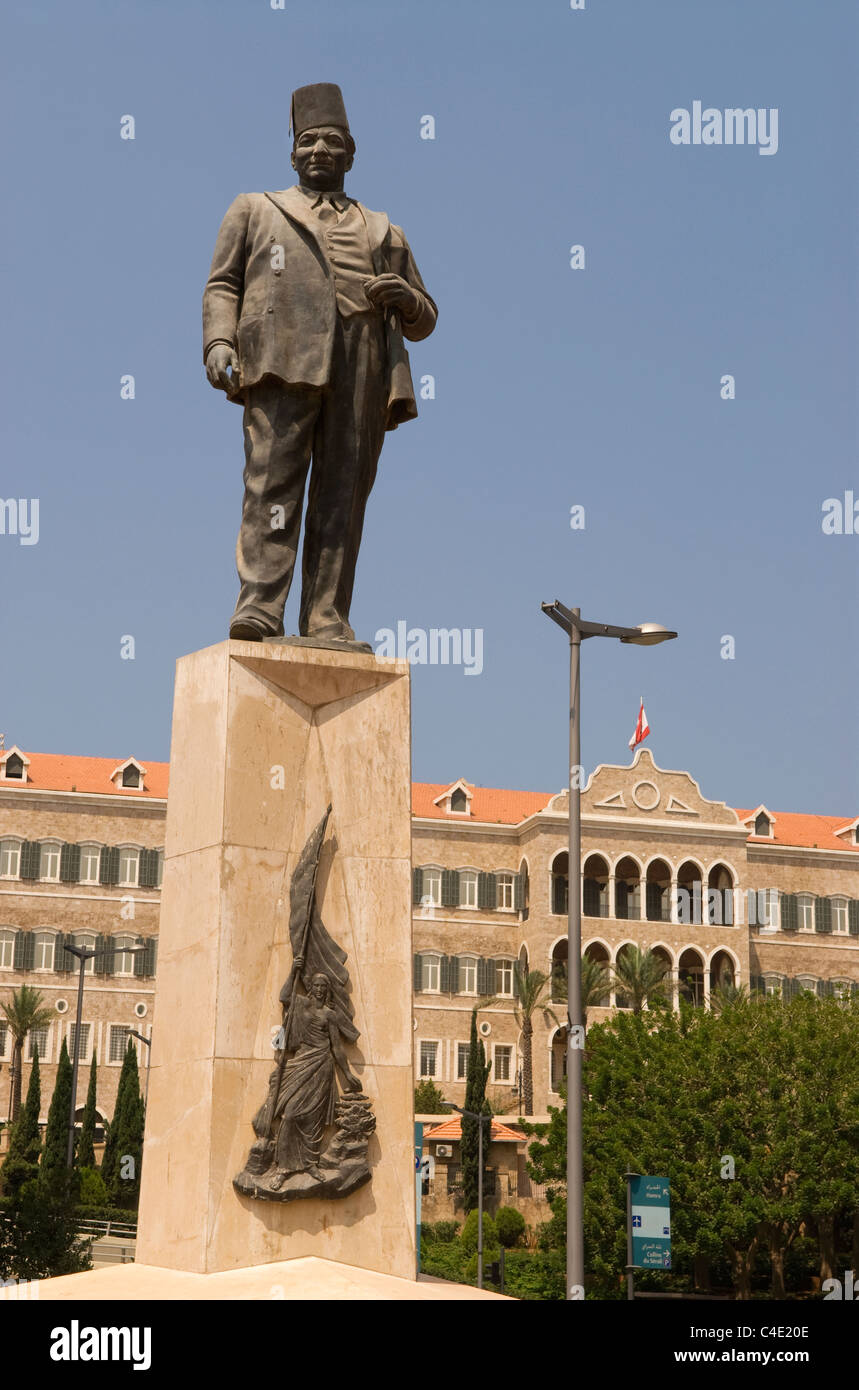 Statue of Riad al-Solh, Lebanon's first prime minister, in front of the ...