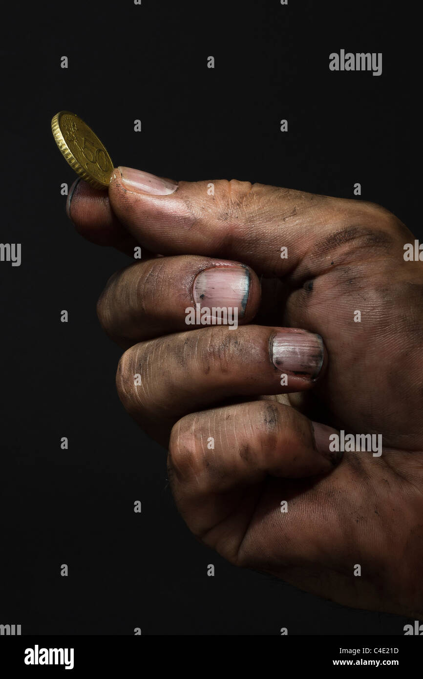 Dirty hand holding a bread on the black background Stock Photo - Alamy